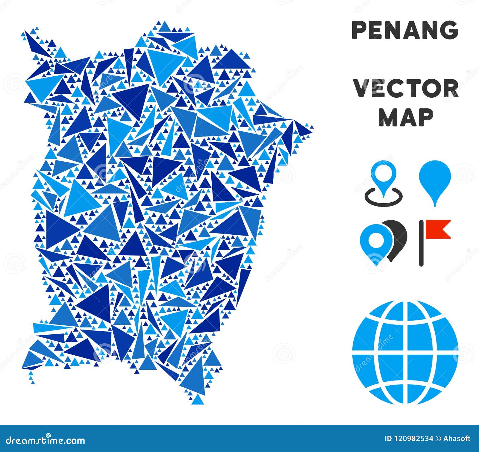 Blue Triangle Penang Island Map Vector Illustration | CartoonDealer.com ...
