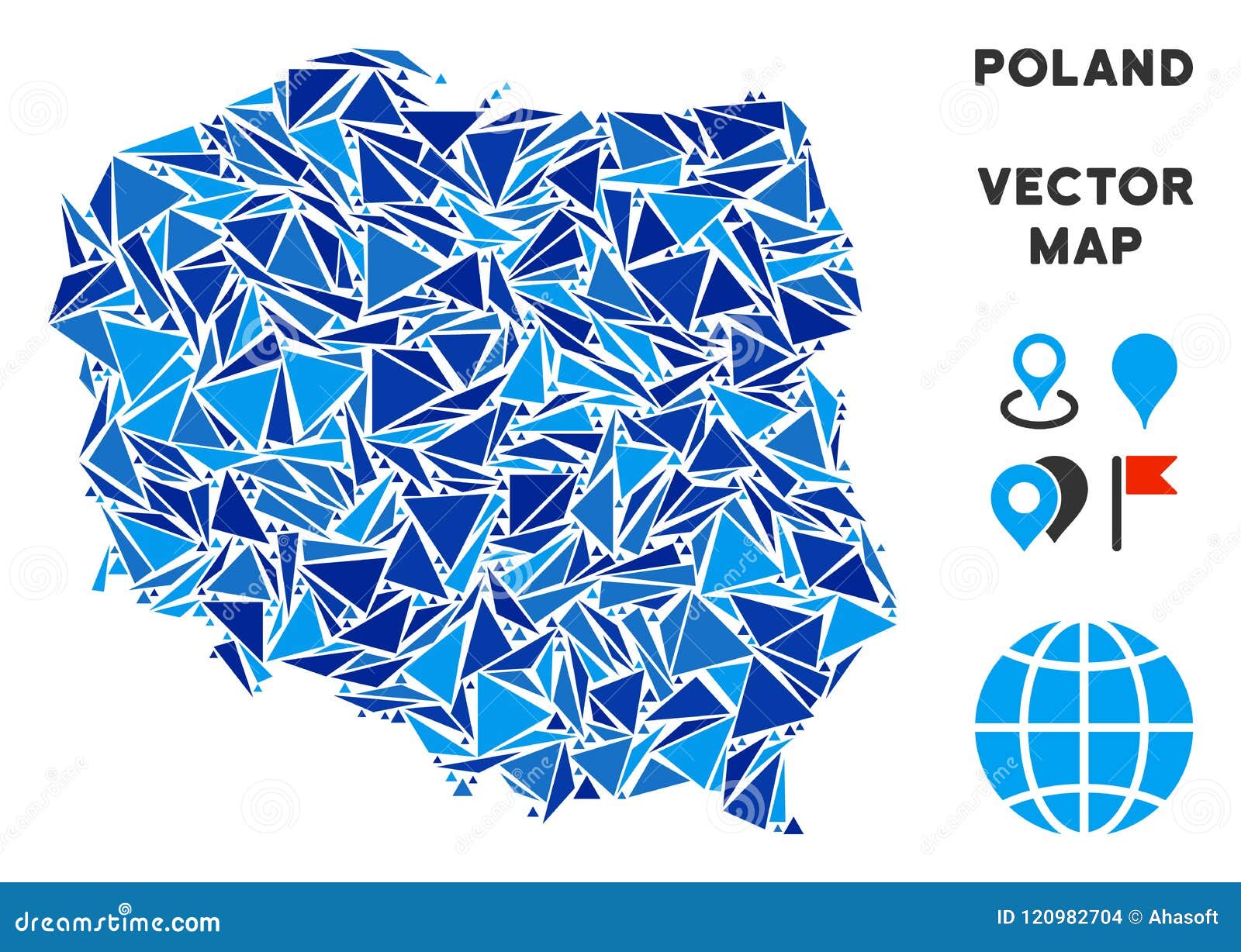 Blue Triangle Poland Map stock vector. Illustration of abstract - 120982704