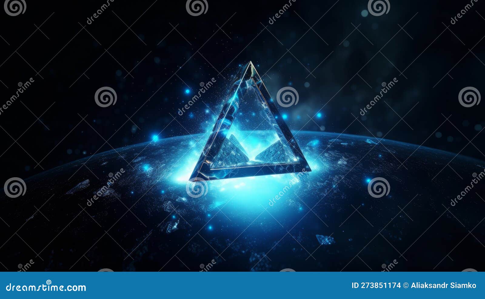 A Blue Triangle Symbol with the Universe Inside Stock Illustration ...