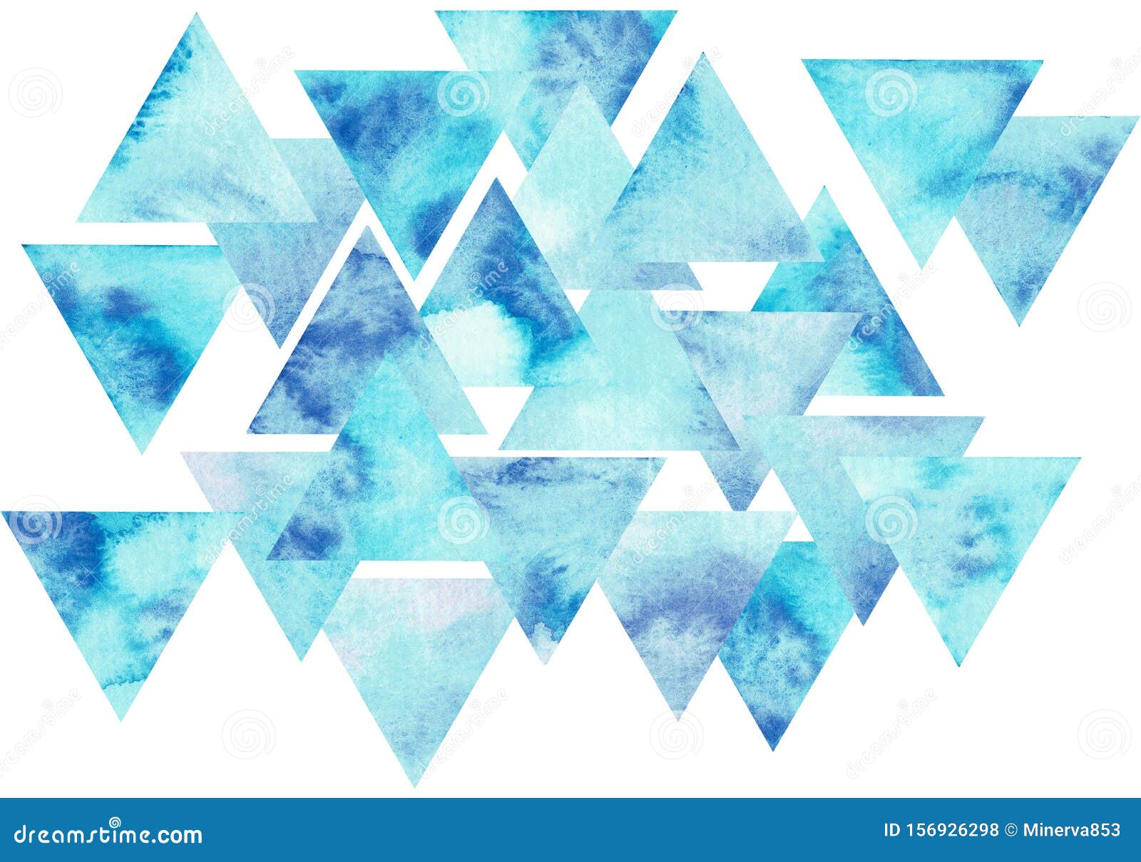 Blue Triangles Composition, Watercolor Background. Abstract Hand-drawn ...