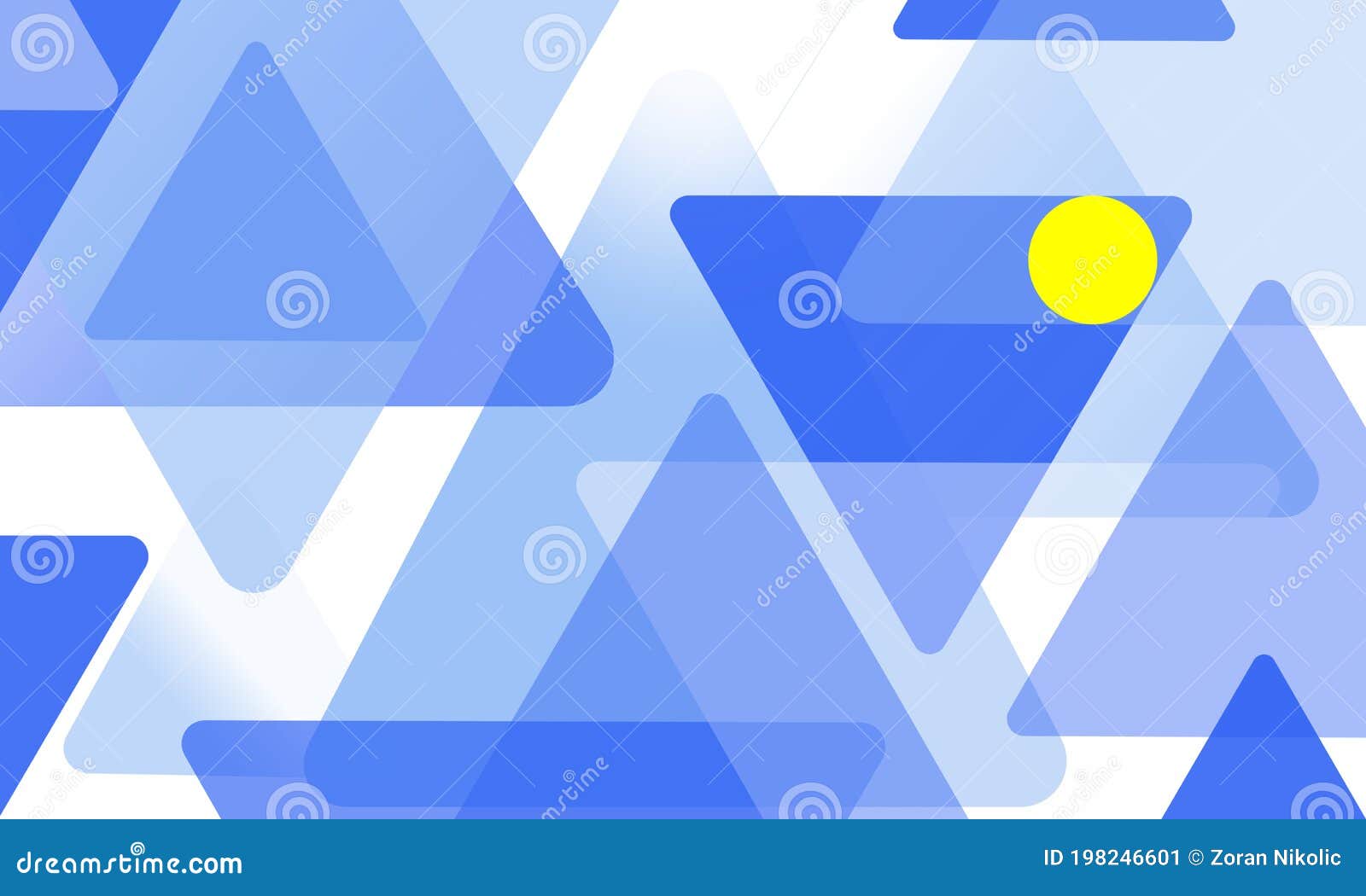 Blue Triangles and Yellow Circle Pattern Design on a White Background ...
