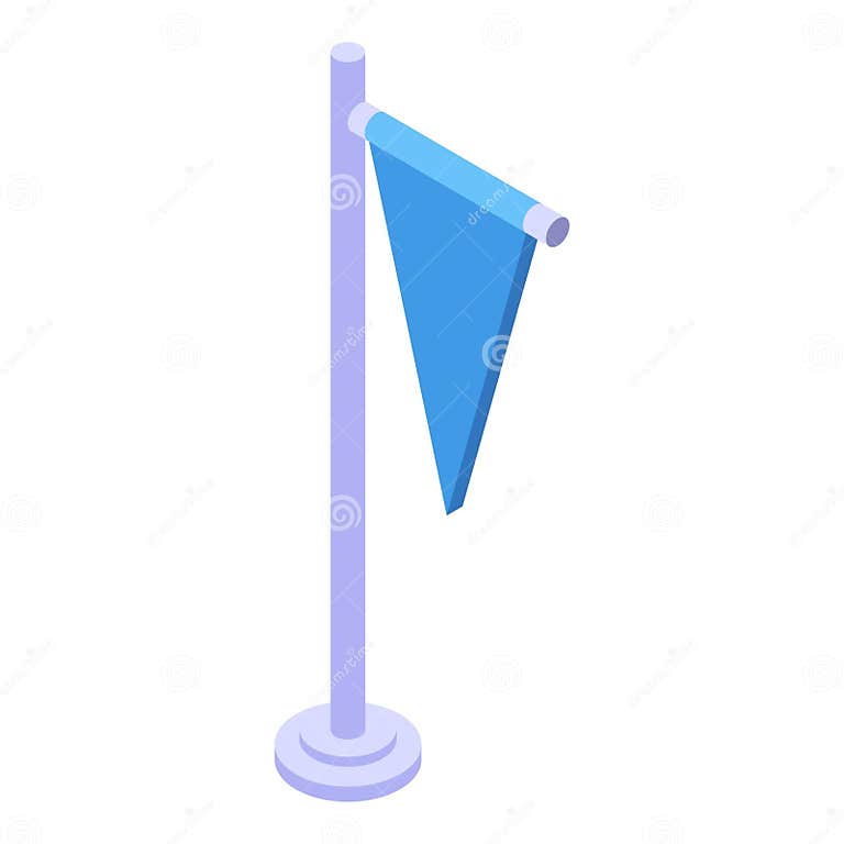 Blue Triangular Flag Hanging on Metal Pole Isometric View Stock Vector ...