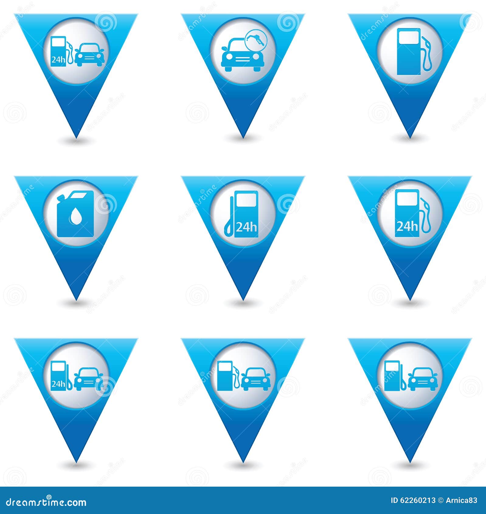 Blue Triangular Map Pointers with Gas Station Icons Stock Vector ...