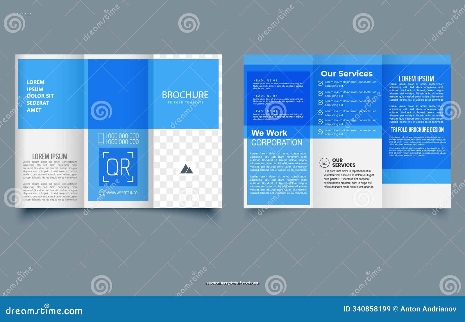 Blue Trifold Brochure. Trifold Print Ready Brochure Template. Vector ...