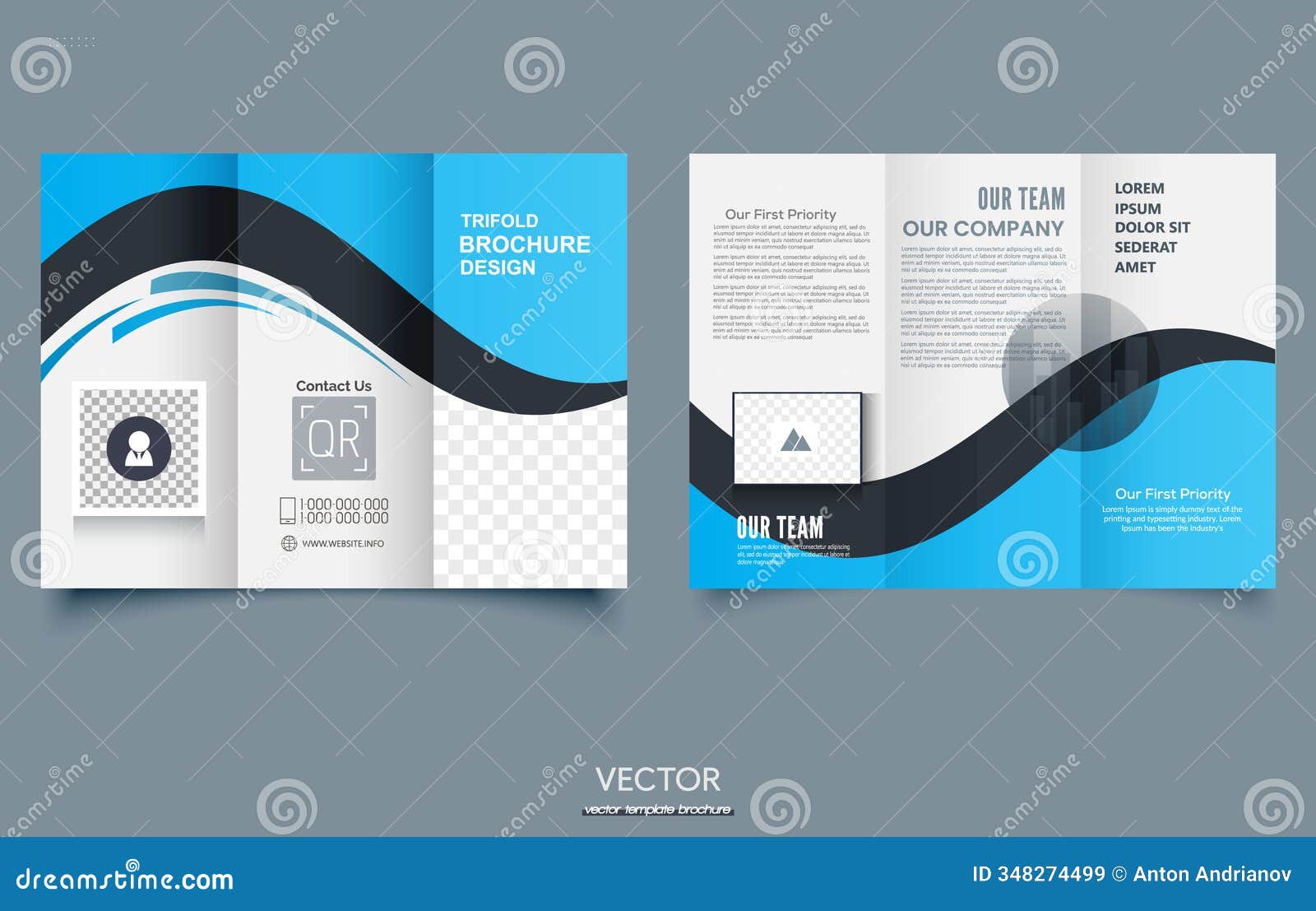 Blue Trifold Brochure with Waves. Stock Illustration - Illustration of ... Blue Trifold Brochure with Waves. Stock Illustration - Illustration of ...