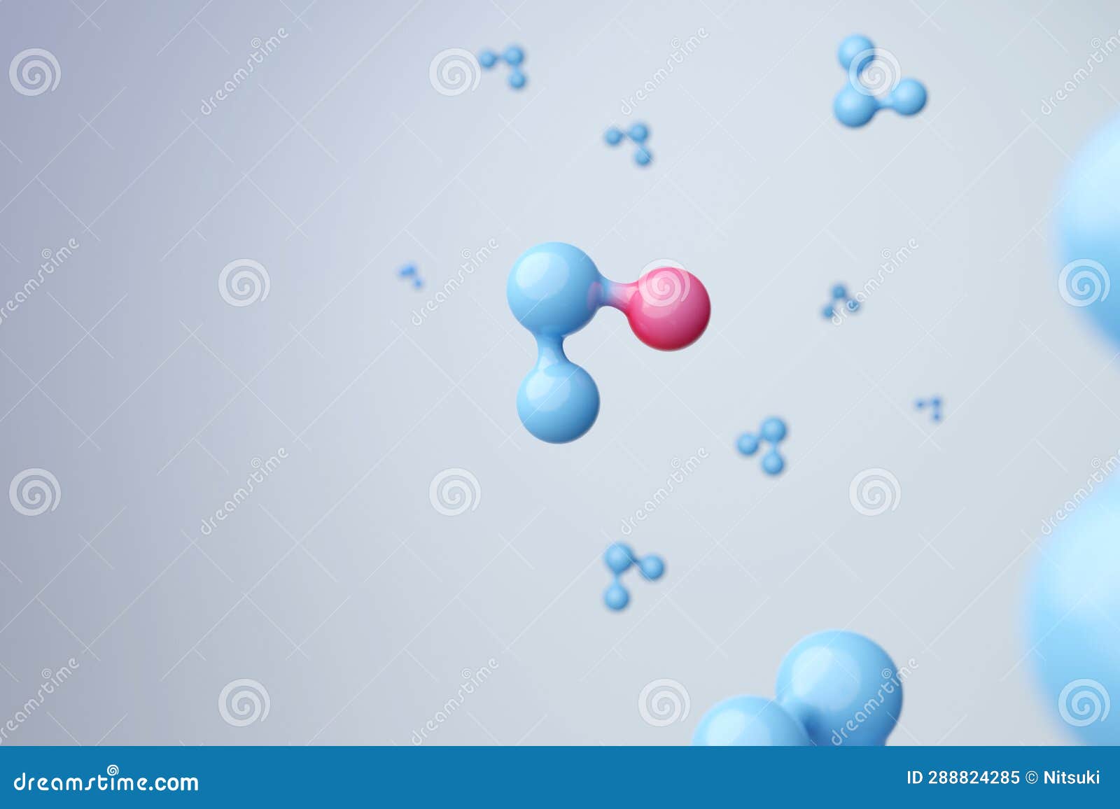 Blue Tritium and Water Atom on Gray Background Stock Illustration ...