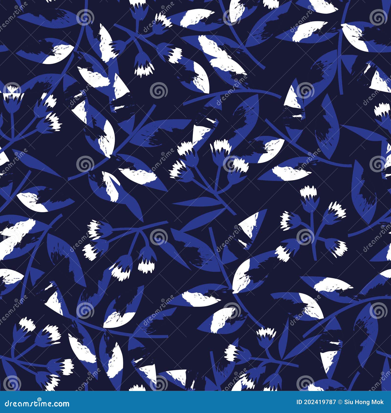 Blue Tropical Botanical Leaf Seamless Pattern Background Stock Vector - Illustration of ...
