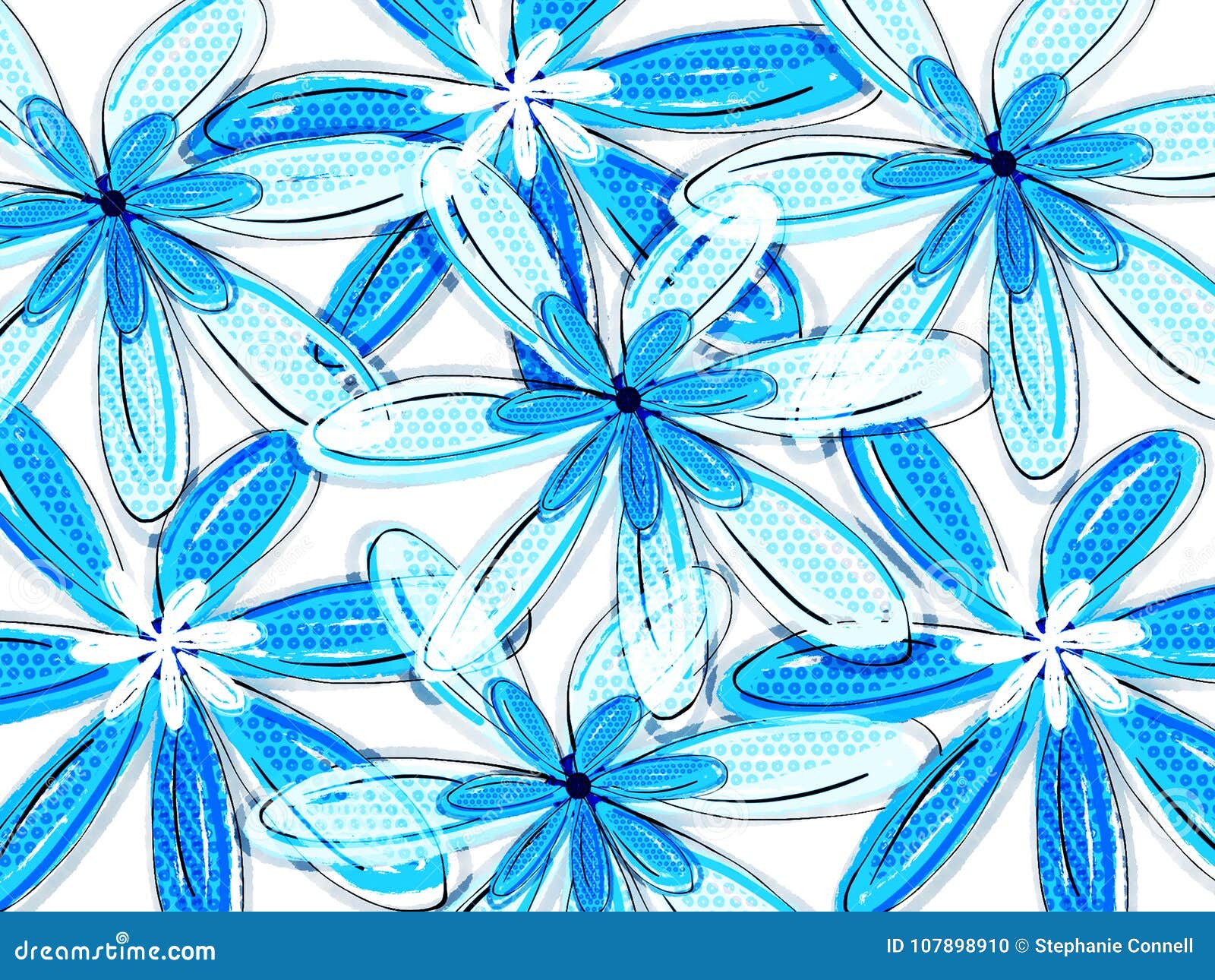 Blue Tropical Floral Pattern Stock Illustration - Illustration of blue ...