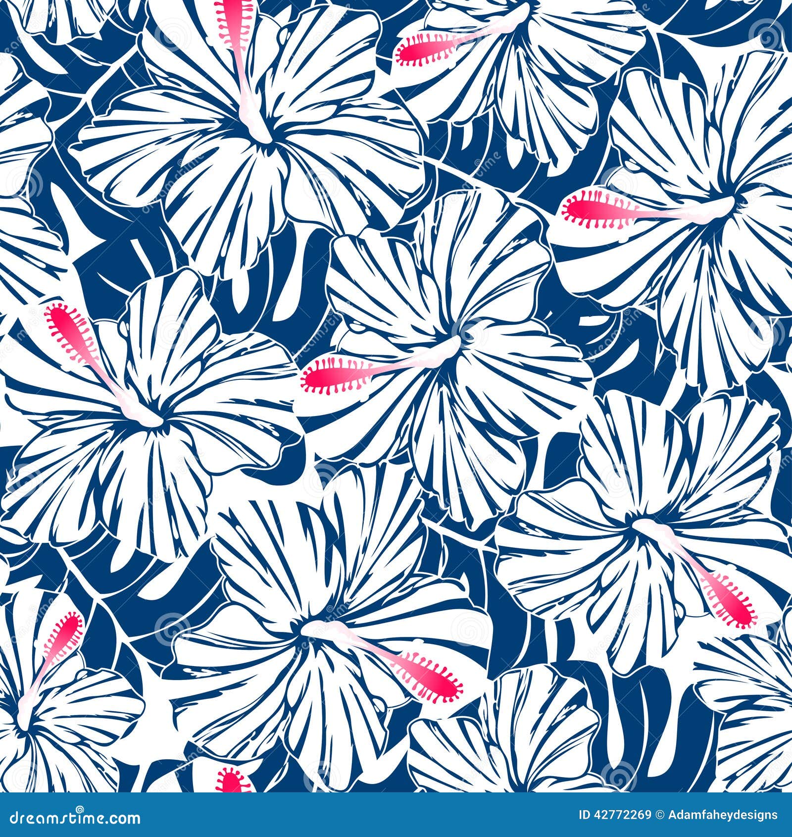Blue Tropical Hibiscus and Palm Seamless Pattern Stock Vector ...