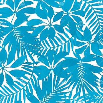 Blue Tropical Leaves Seamless Pattern Stock Vector - Illustration of ...