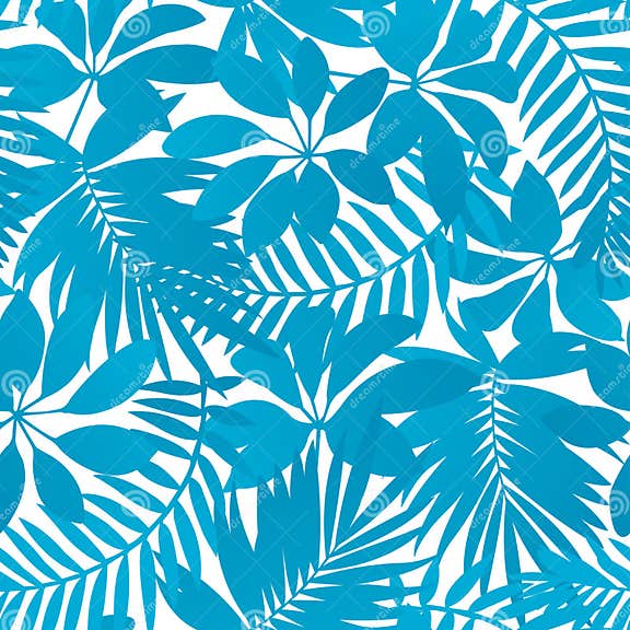 Blue Tropical Leaves Seamless Pattern Stock Vector - Illustration of ...