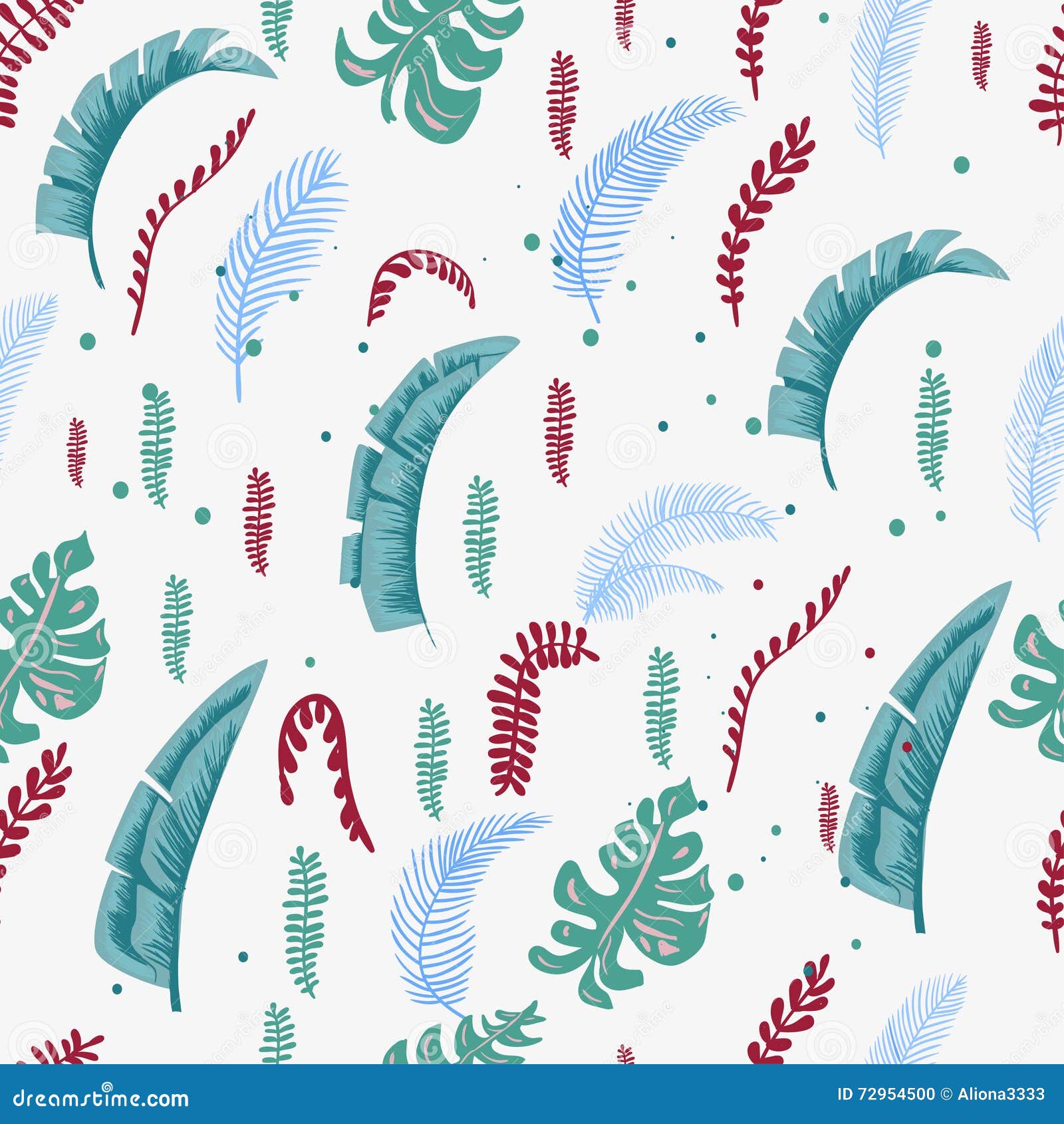 Blue Tropical Leaves Seamless Pattern Stock Vector - Illustration of ...