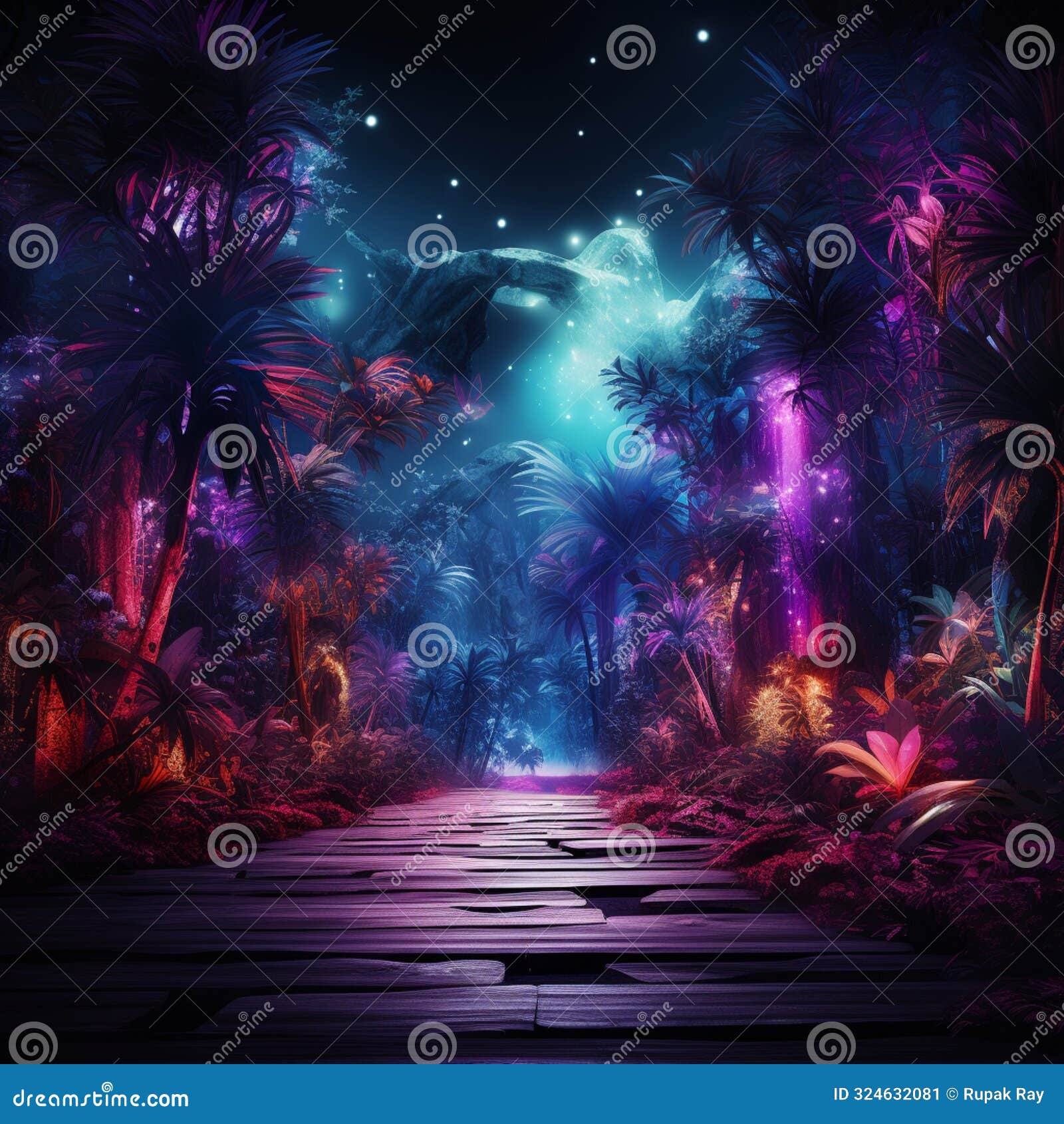 Blue Tropical Neon Abstract Background Color Tree Stock Illustration ...