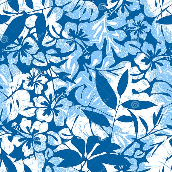 Blue Tropical Seamless Pattern. Stock Vector - Illustration of palm ...