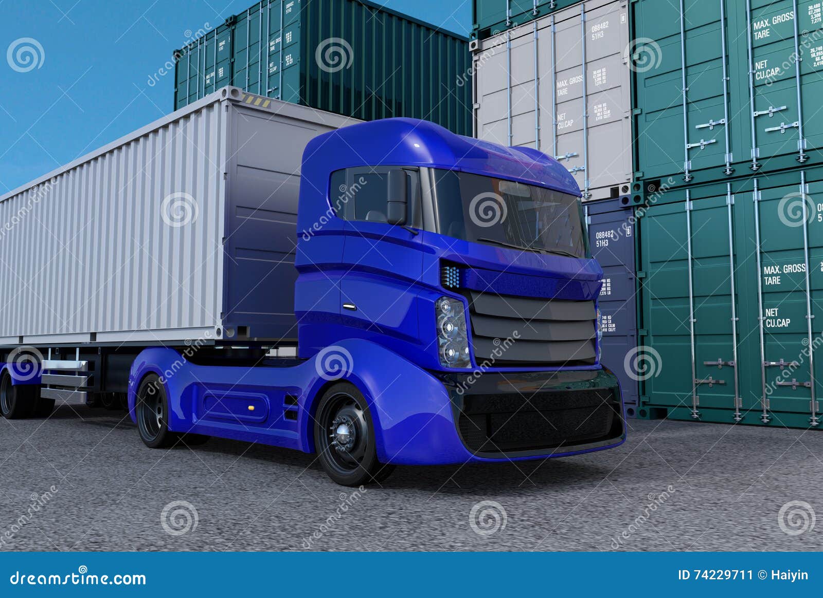 Blue Truck in Container Port Stock Illustration - Illustration of ...
