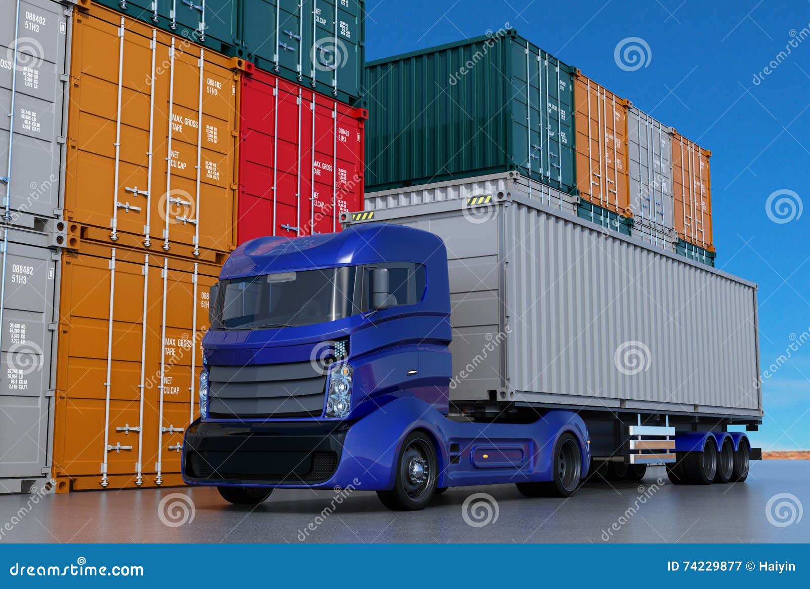 Blue Truck in Container Port Stock Illustration - Illustration of dock ...
