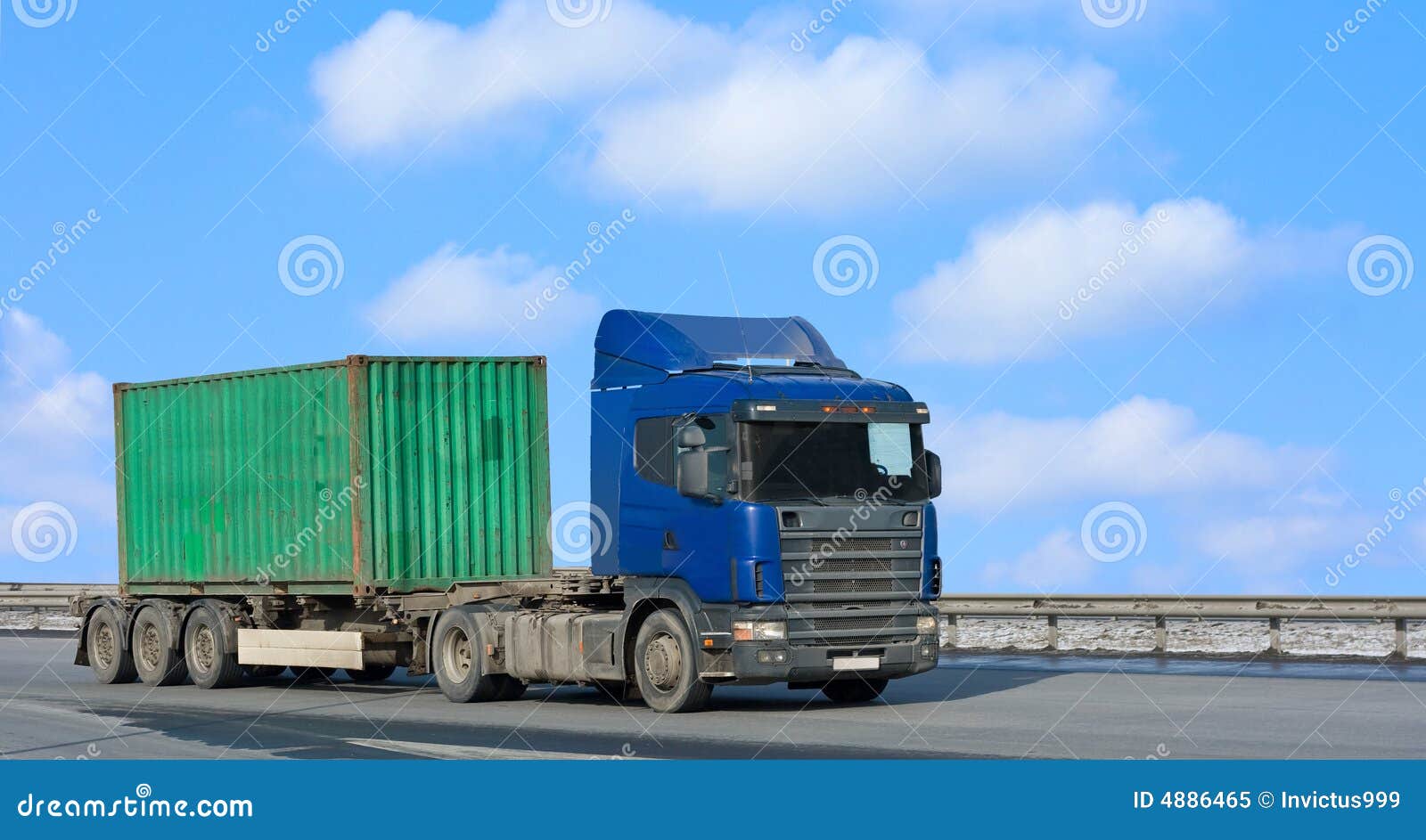 Blue Truck Moves Green Container Stock Image - Image of port, single ...