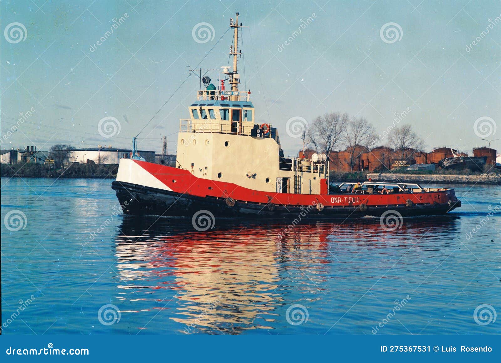 Blue Tug Boat with White Superstructure Underway, Side View Editorial ...