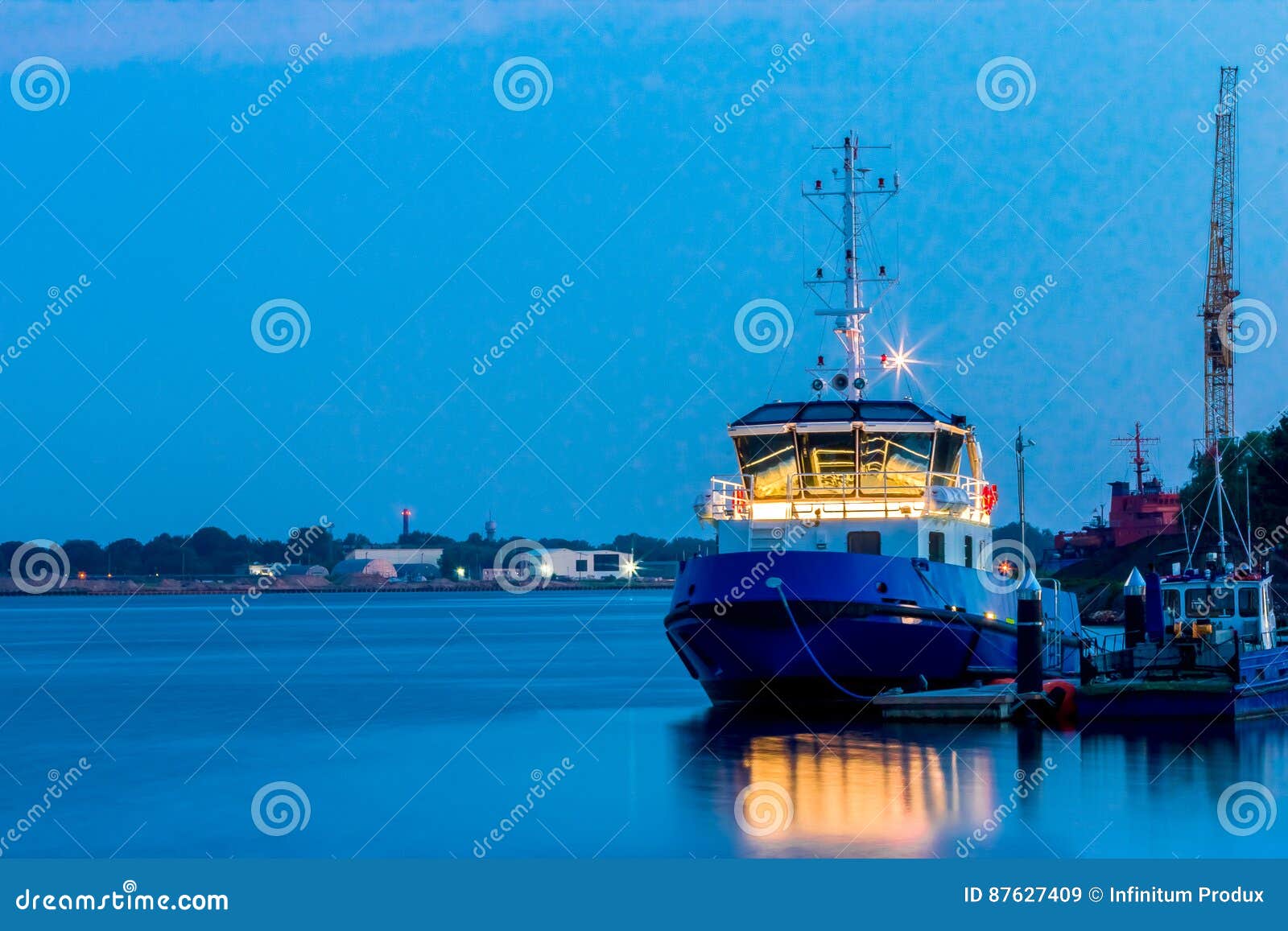 Blue Tug Ship Moored at the Pier Stock Image - Image of maritime ...