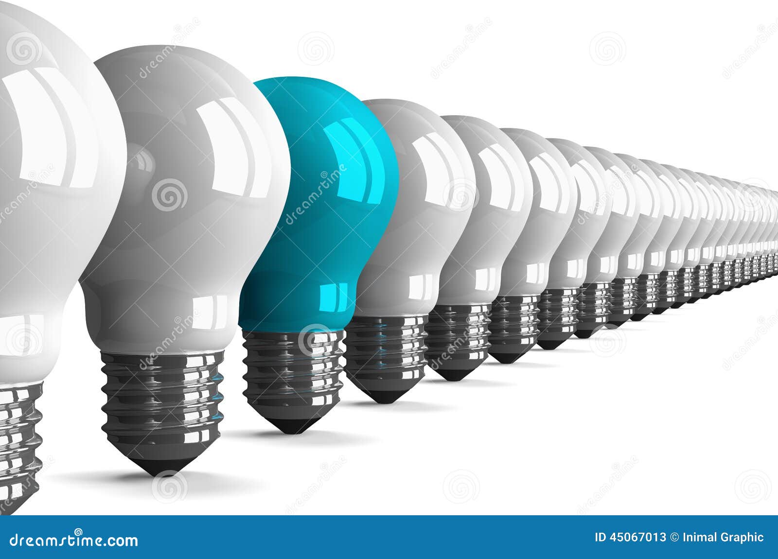 Blue Tungsten Light Bulb and Many White Ones, Perspective View Stock ...
