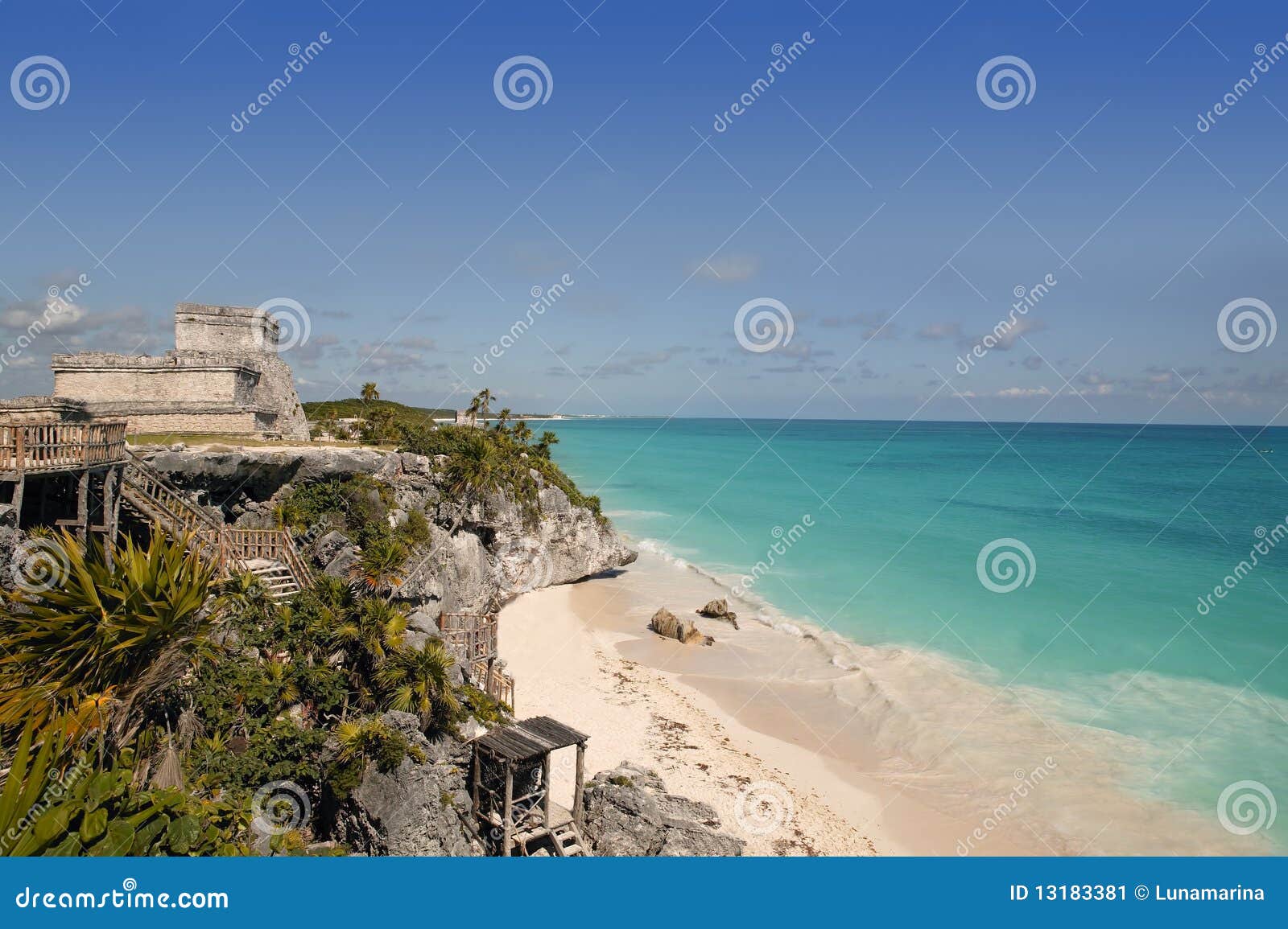 Blue Turquoise Caribbean Mayan Ruins Tulum Stock Image - Image of ocean ...