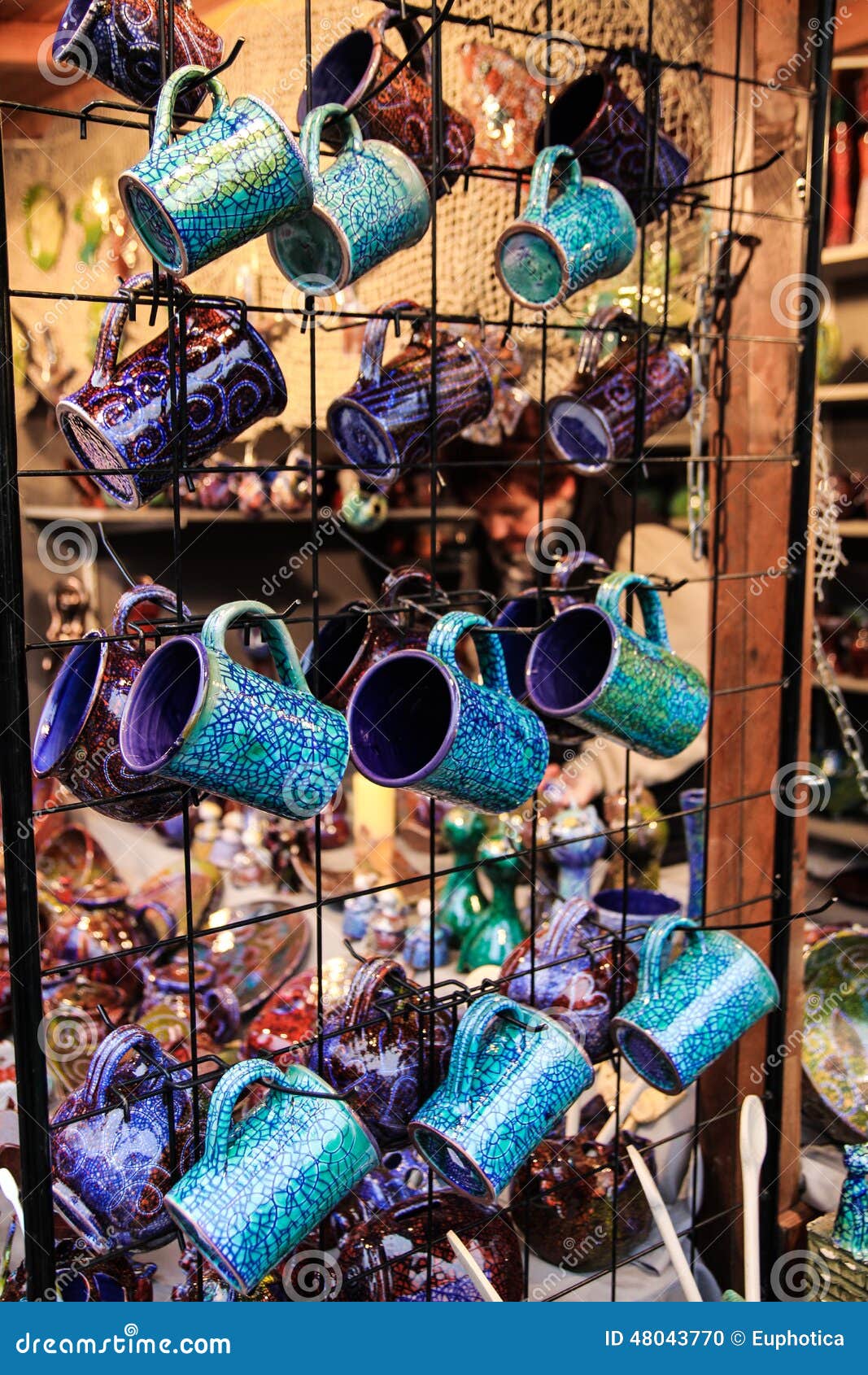 Blue and Turquoise Coffee Mugs in Shop Stock Photo - Image of shop ...