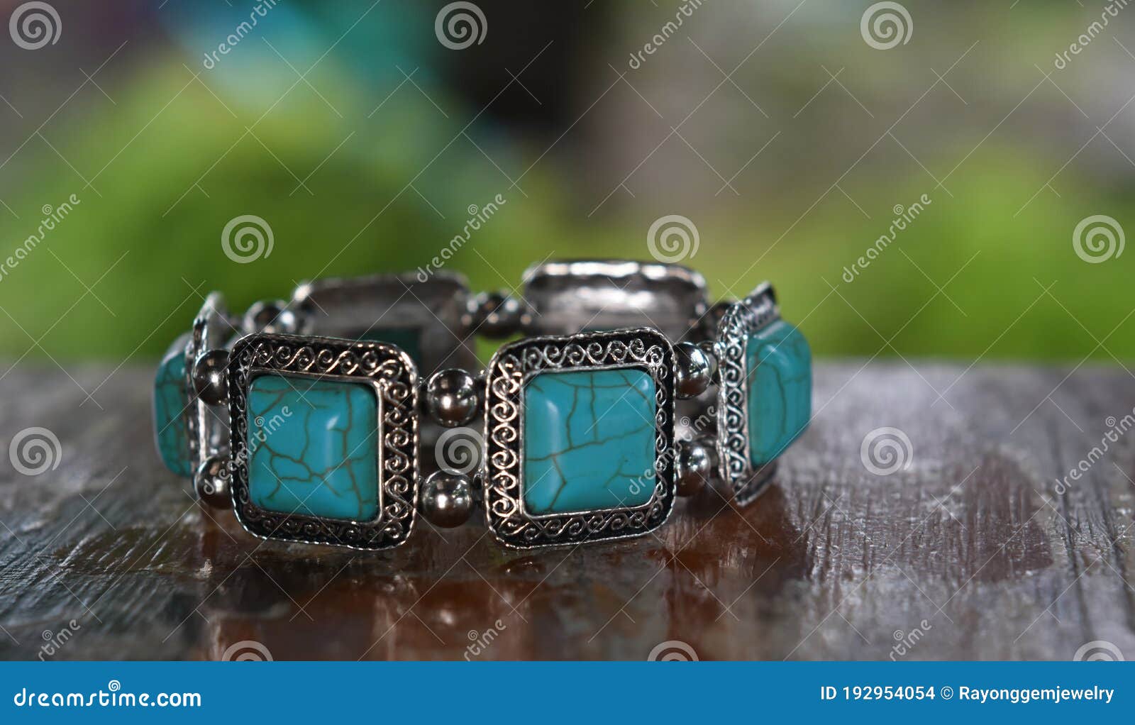 Blue Turquoise a Silver Bangle Decorated with Multiple Turquoise ...