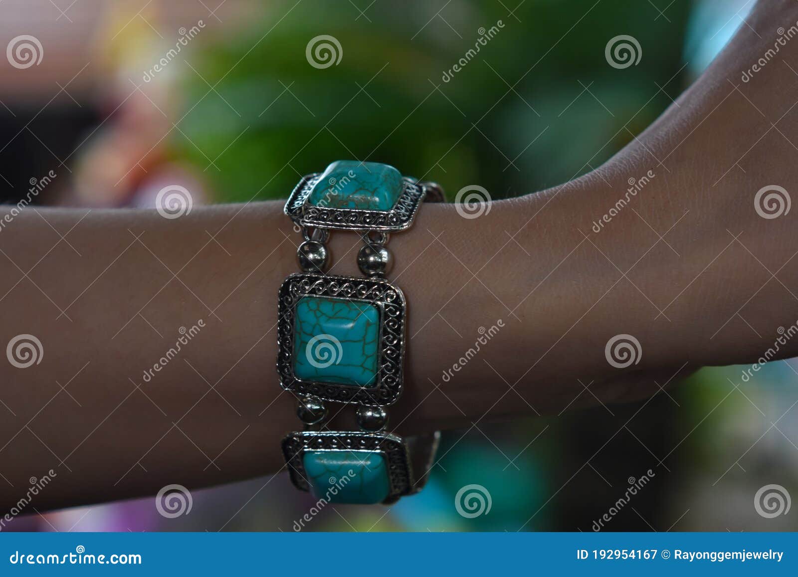 Blue Turquoise a Silver Bangle Decorated with Multiple Turquoise ...