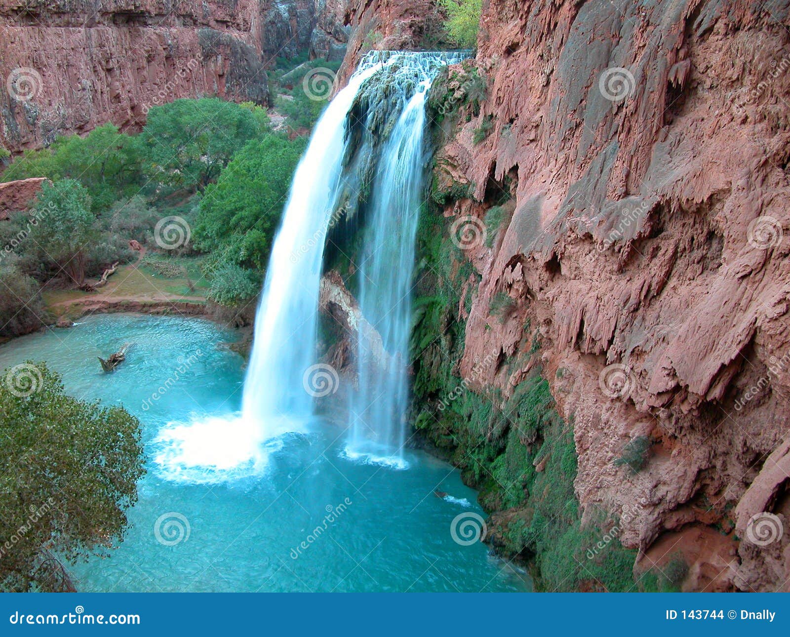 Blue Turquoise Waterfall on Red Travertine Stock Photo - Image of ...