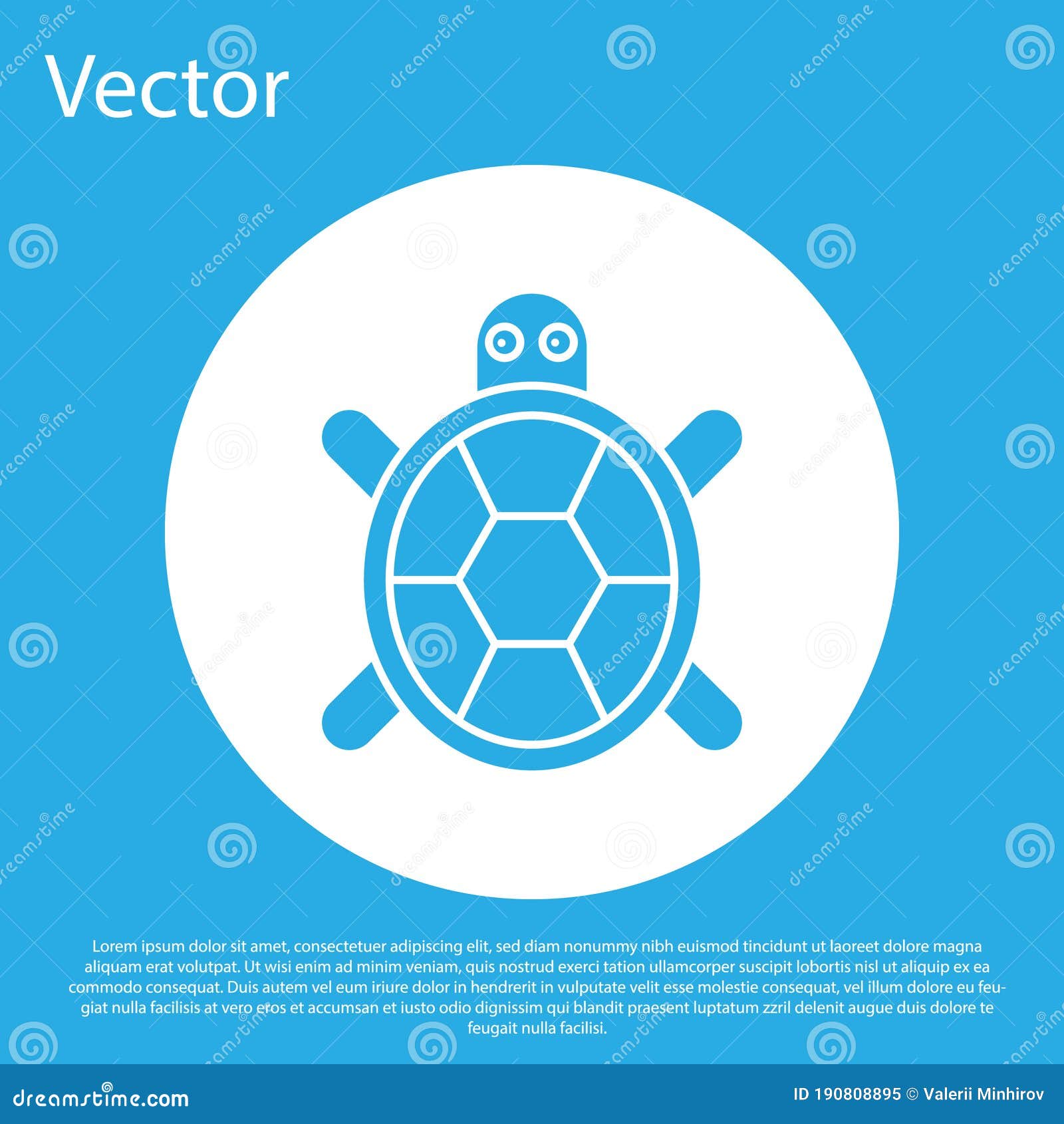 Blue Turtle Icon Isolated on Blue Background. White Circle Button ...