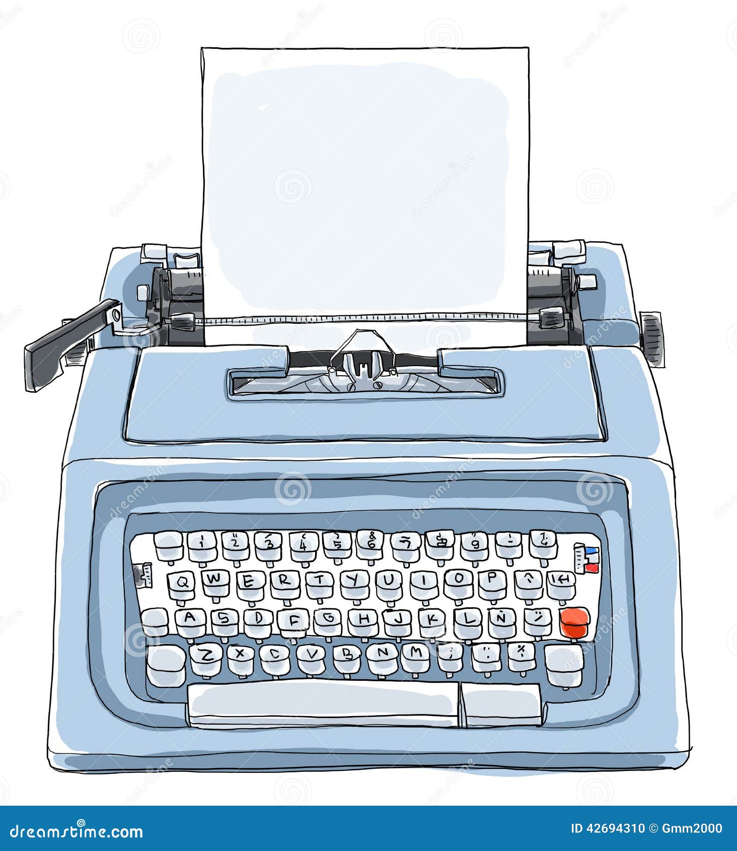Blue Typewriter with Paper Cute L Stock Illustration - Illustration of ...