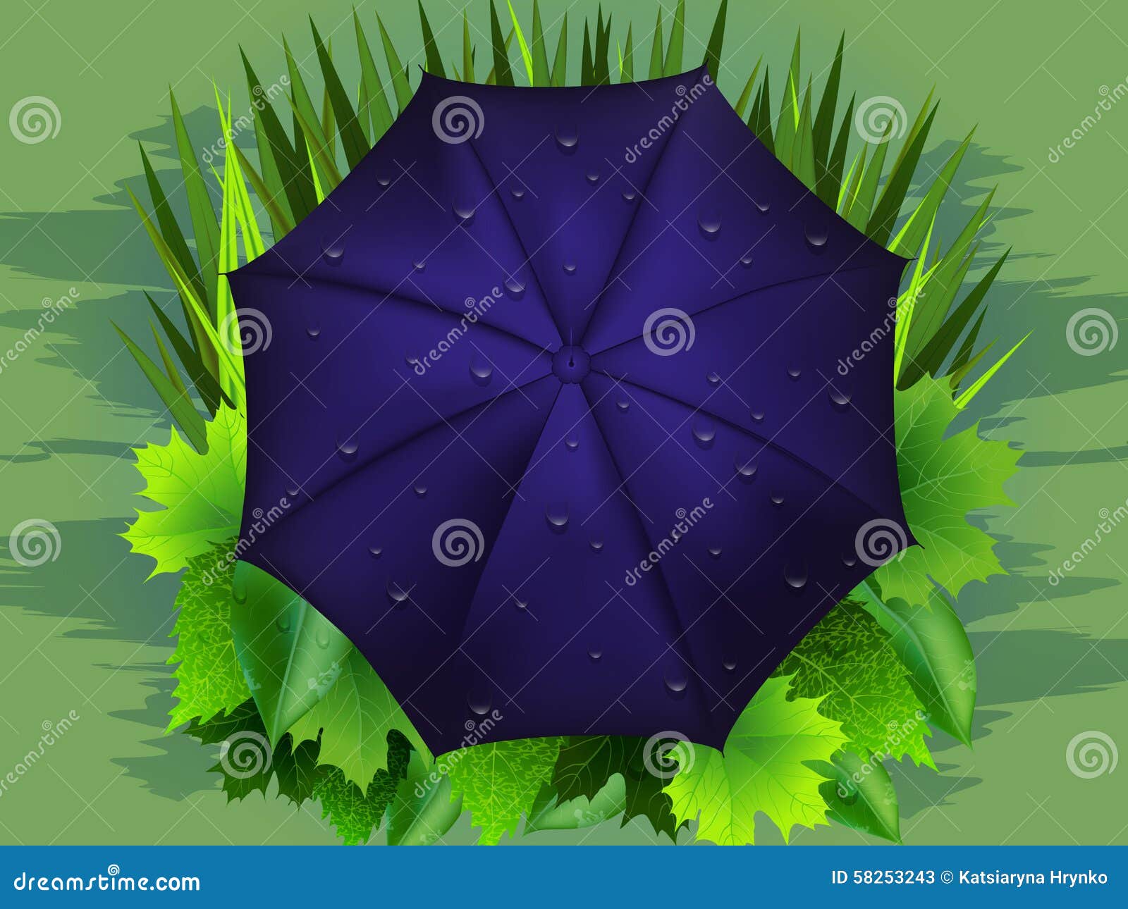 Blue Umbrella and Green Grass Stock Vector - Illustration of grass ...