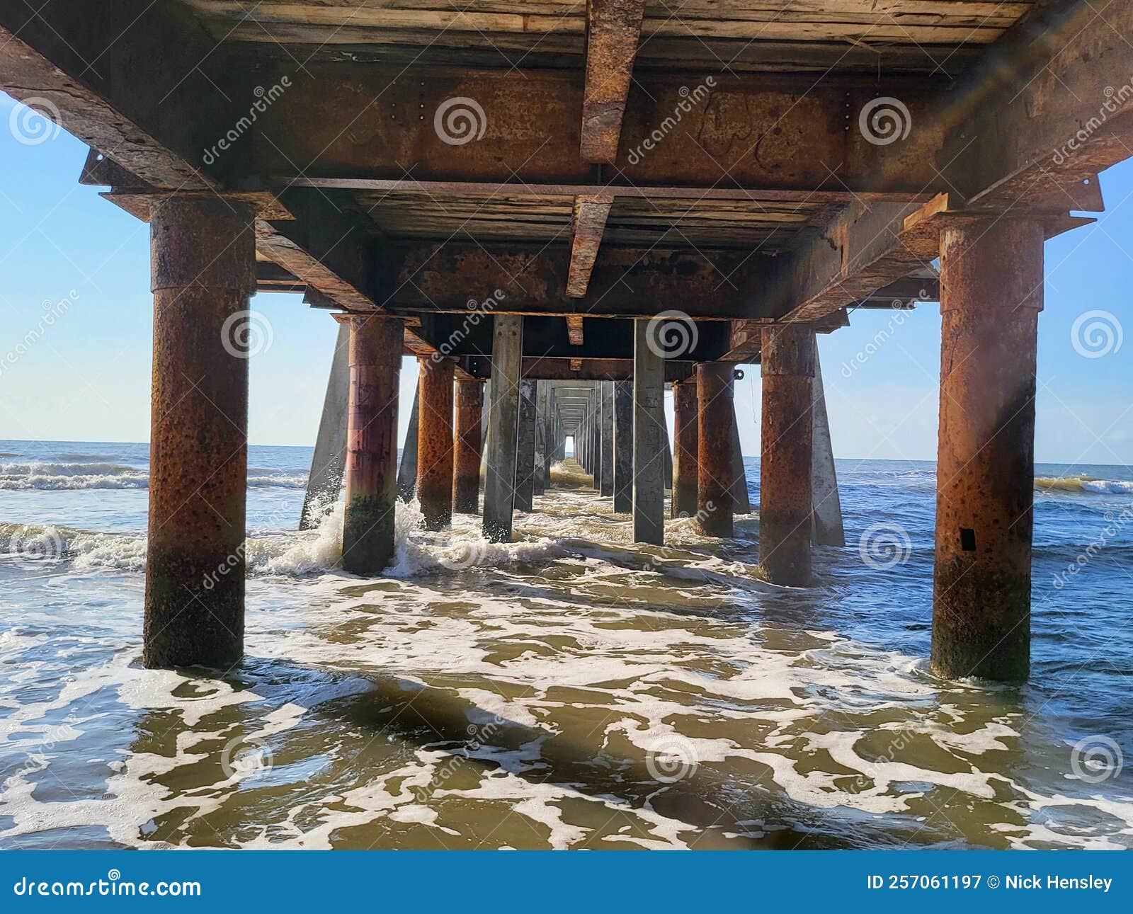 Blue Under Pier Coastal Skyline at Sunset Stock Image - Image of shore ...