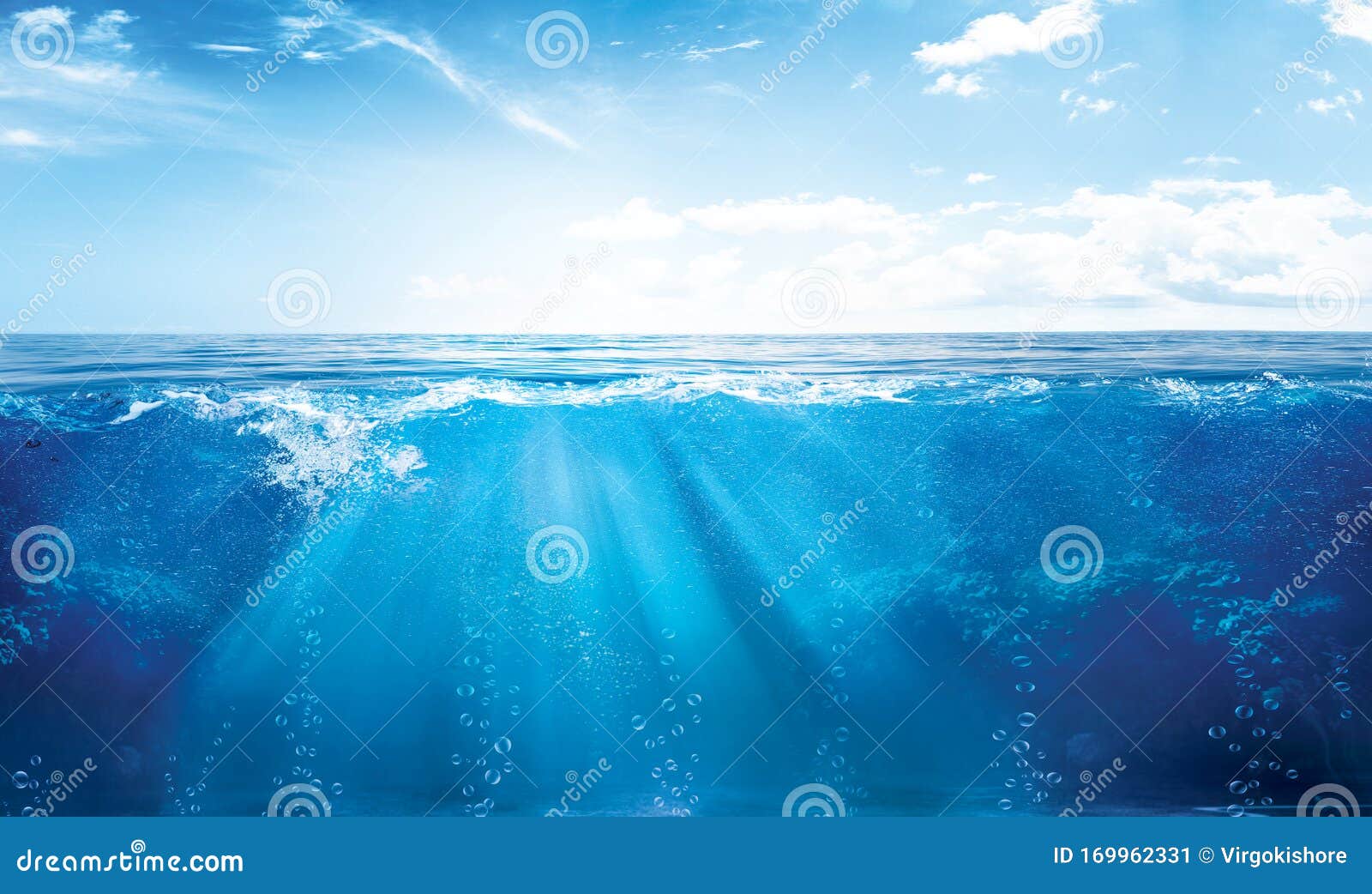 BLUE UNDER WATER Waves and Bubbles Stock Image - Image of sunbeam ...
