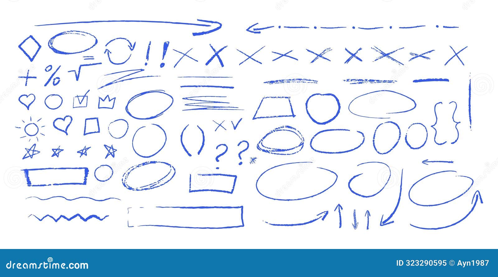 Blue Underline Pencil Hand Drawn Various Ellipses, Punctuation Marks ...