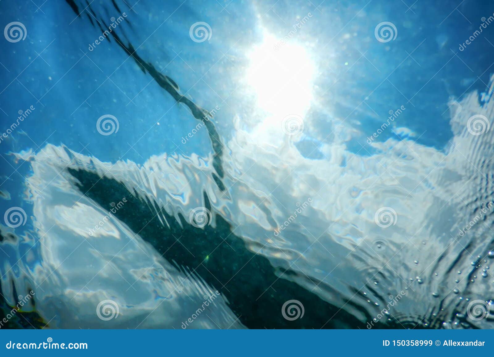 Blue Underwater Surface and Ripples, Underwater Sun Rays Background ...