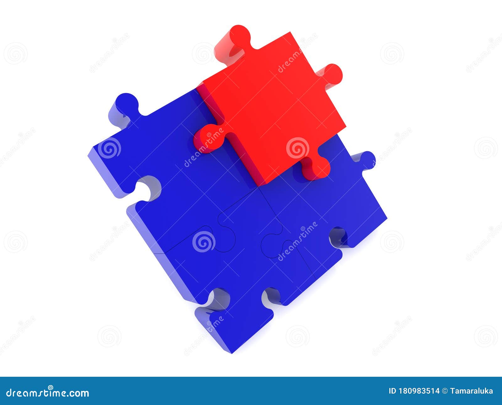 Blue Unfinished Puzzle with the Missing Piece of the Puzzle in Red ...