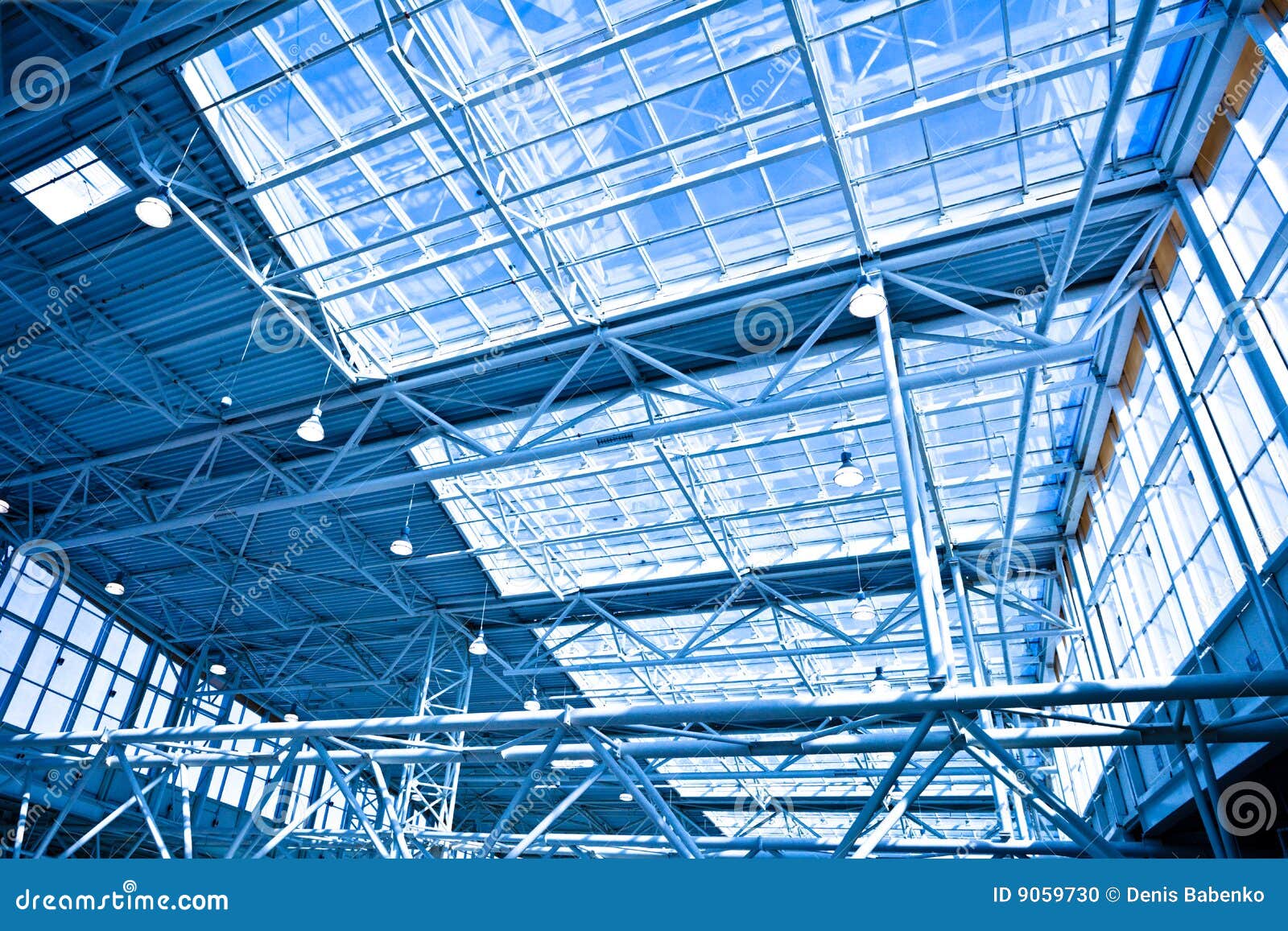 Blue Unusual Geometric Ceiling Stock Photo - Image of metal, bright ...