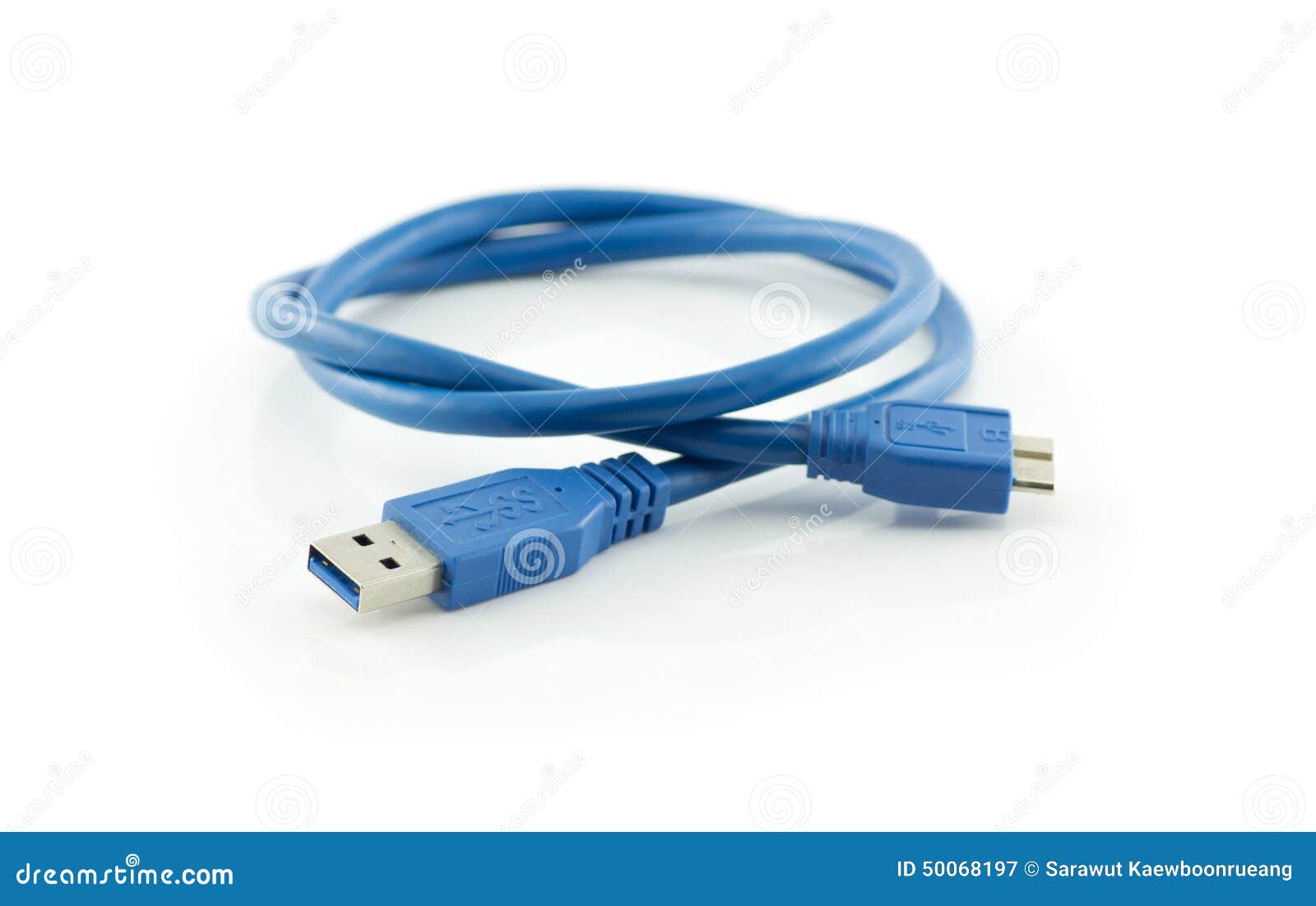 Blue Usb 3.0 Cable with Micro B Connector Isolated on White Stock Image ...