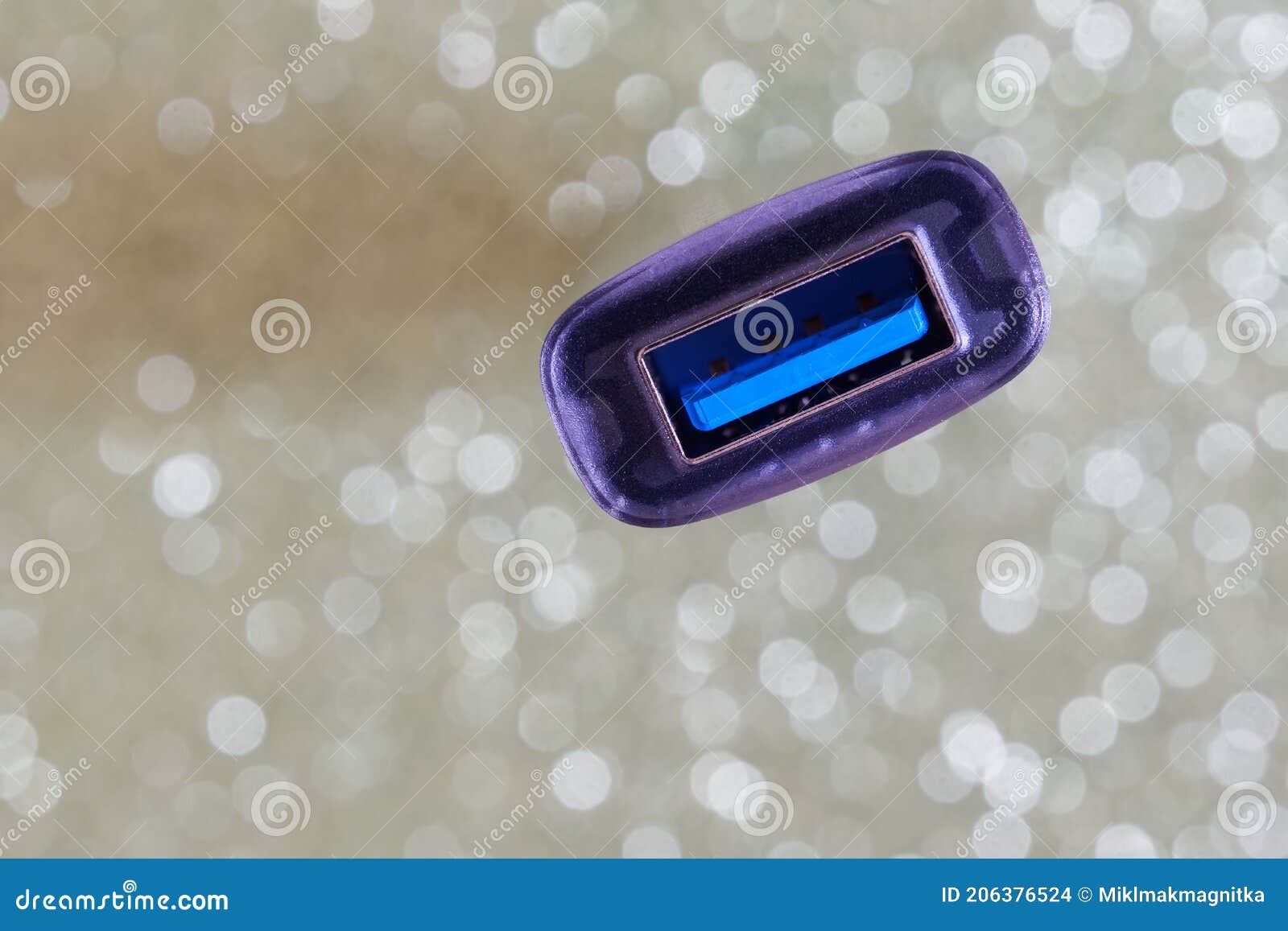 Blue USB 3.0 Connector on a Light Sparkling Background. Elements of ...