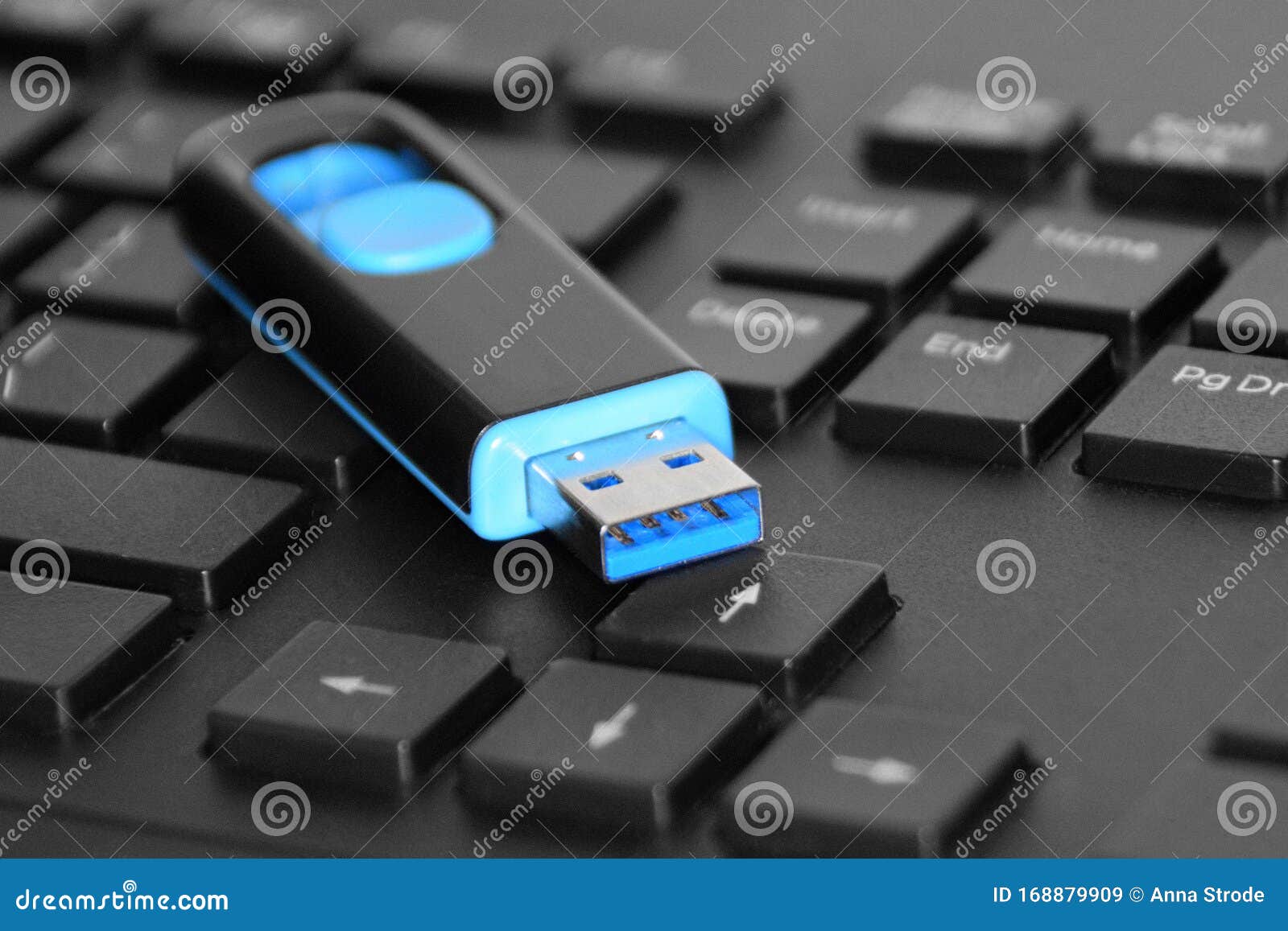 Blue 3.0 USB Flash on a Black Computer Keyboard Stock Image - Image of ...