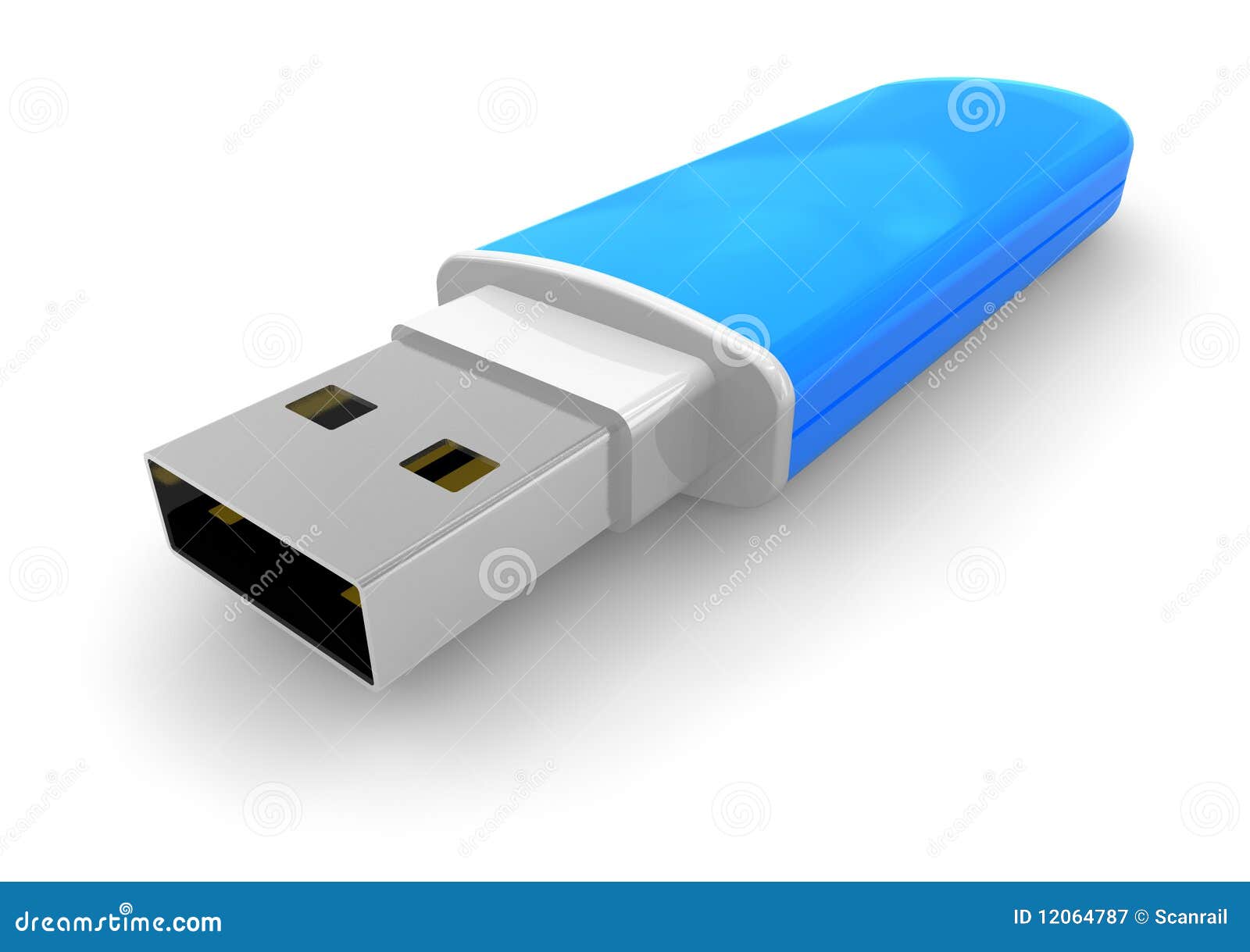 Blue USB flash drive stock illustration. Illustration of render - 12064787