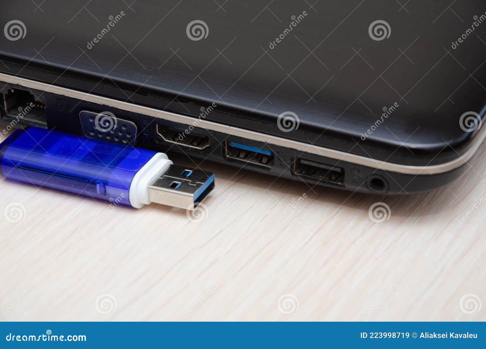 Blue USB Flash Drive or Connected To Laptop Computer S USB Port ...