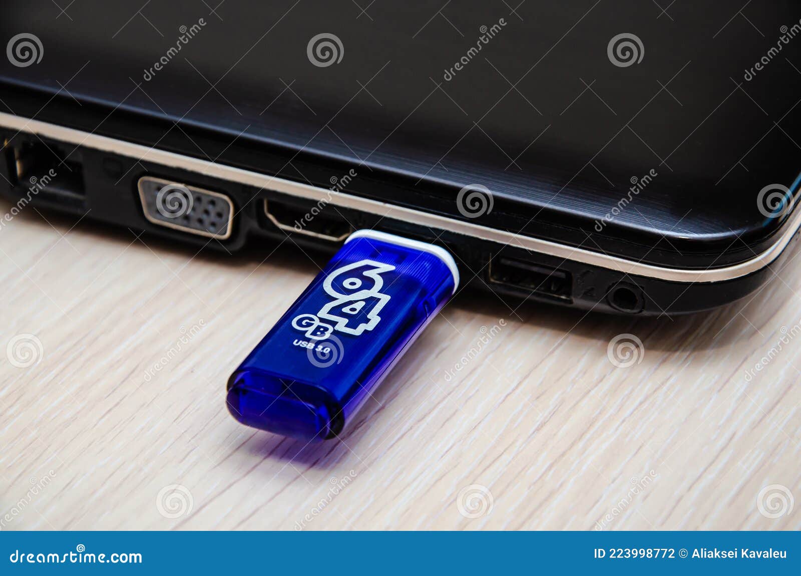 Blue USB Flash Drive or Connected To Laptop Computer S USB Port ...