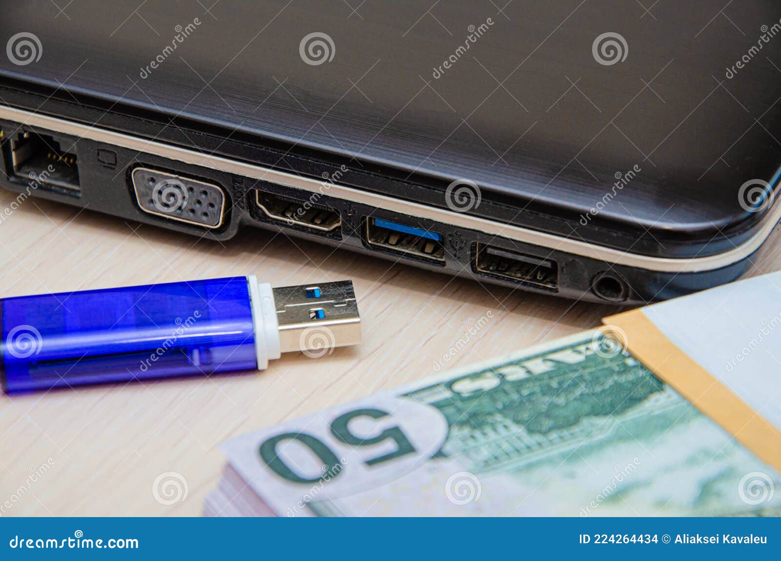 Blue USB Flash Drive or Connected To Laptop Computer`s USB Port ...