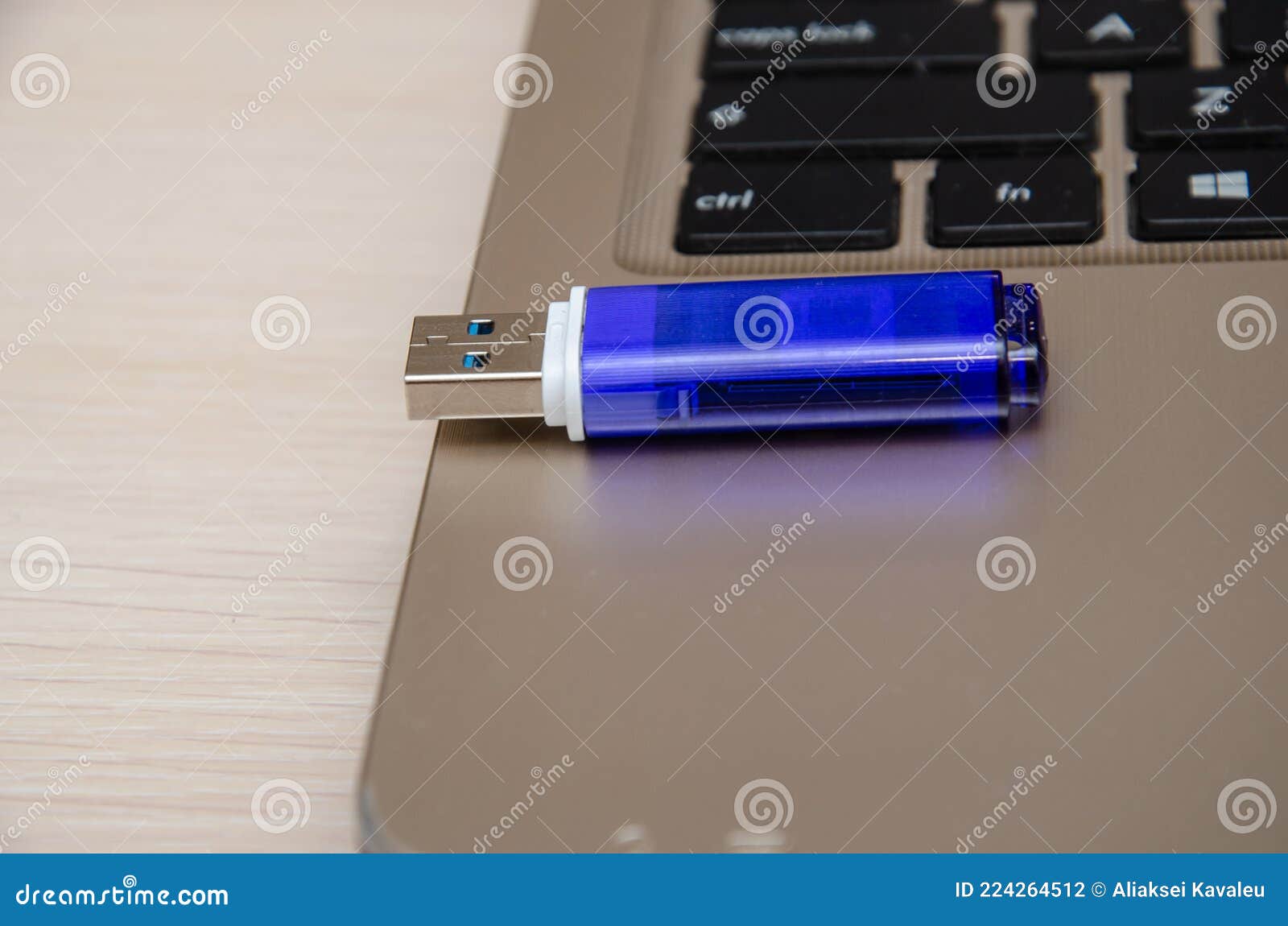 Blue USB Flash Drive or Connected To Laptop Computer`s USB Port ...