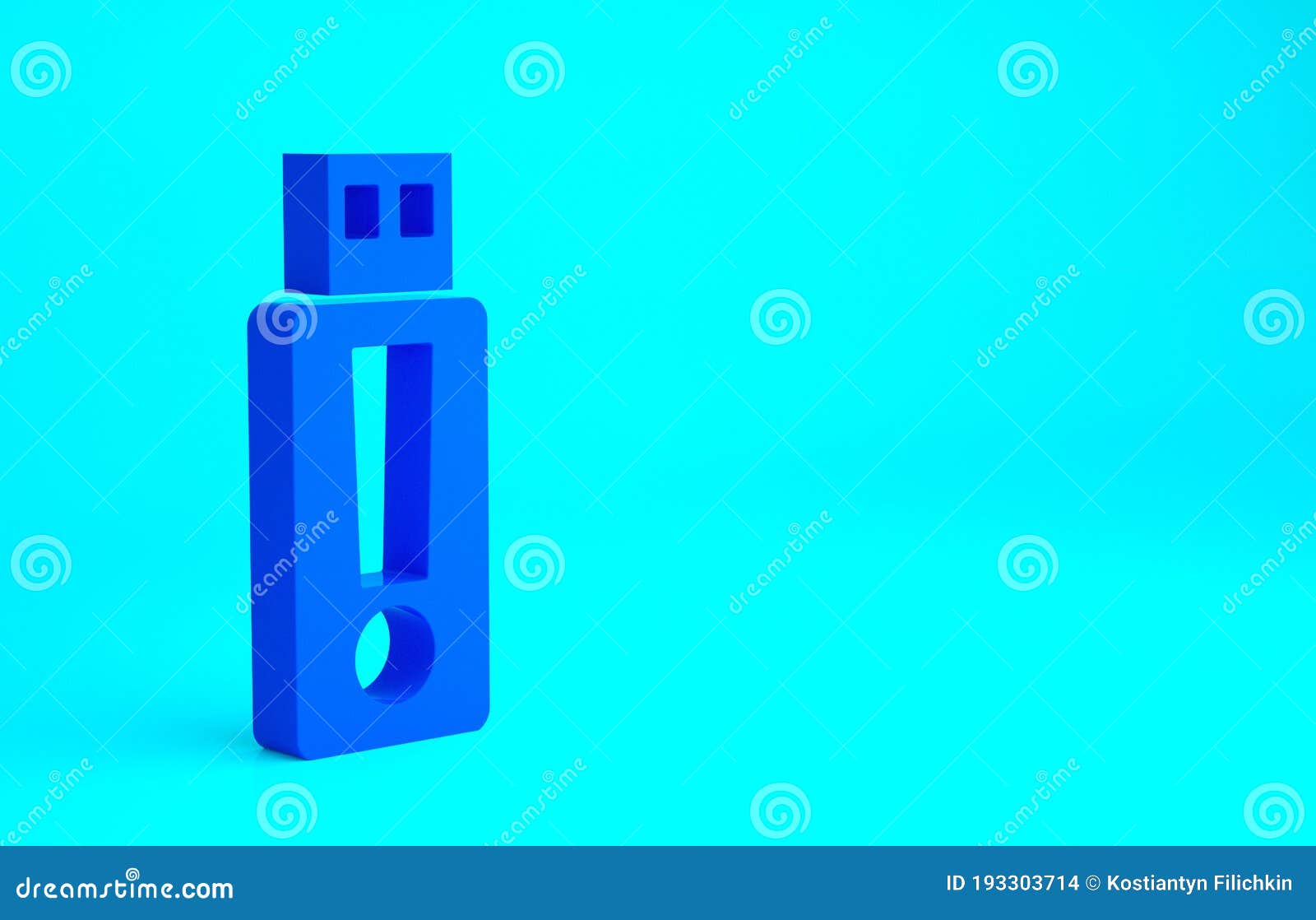 Blue USB Flash Drive Icon Isolated on Blue Background. Minimalism ...