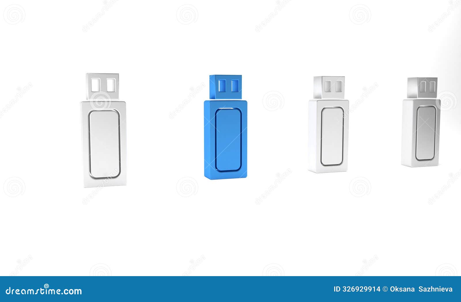 Blue USB Flash Drive Icon Isolated on White Background. Minimalism ...