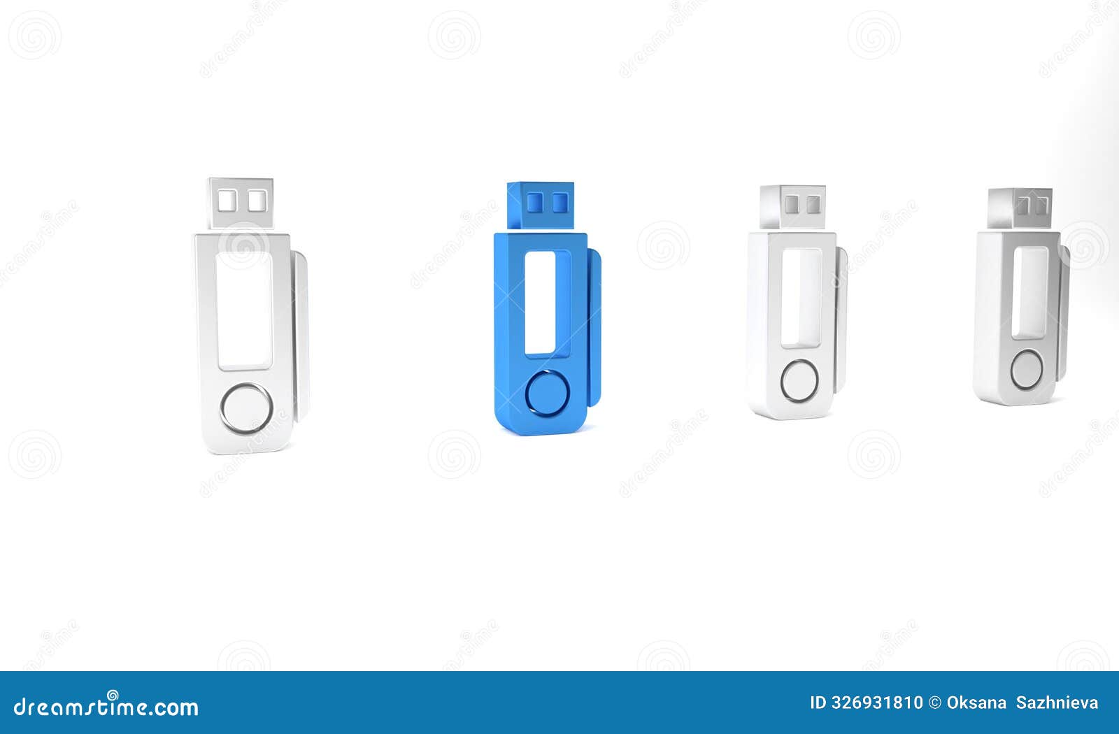 Blue USB Flash Drive Icon Isolated on White Background. Minimalism ...