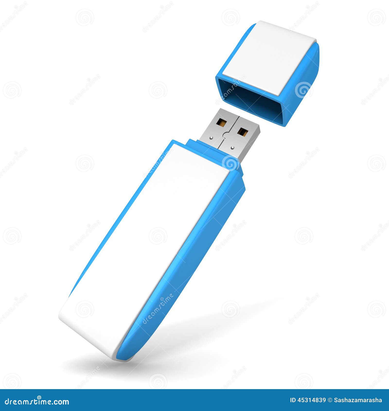 Blue USB Flash Drive on White Background Stock Illustration ...